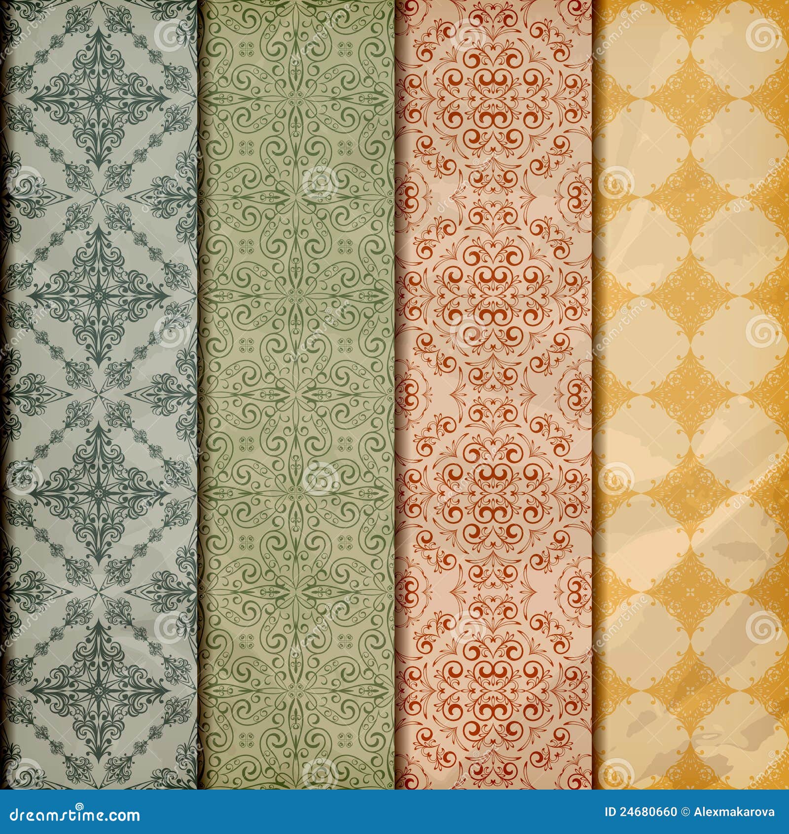 Seamless Floral Borders on Crumpled Paper Stock Vector - Illustration ...