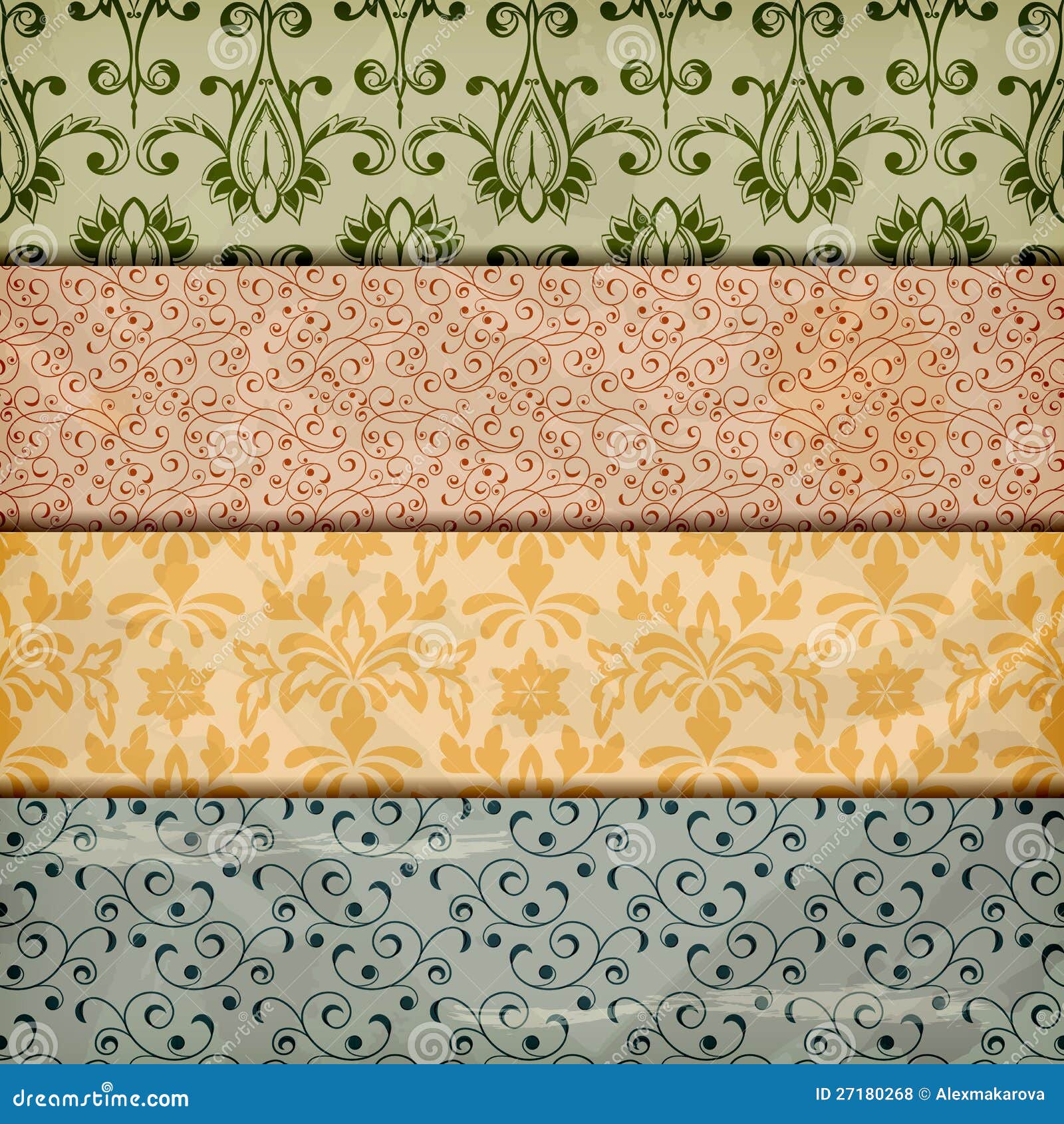 Seamless Floral Borders on Crumpled Paper Stock Vector - Illustration ...