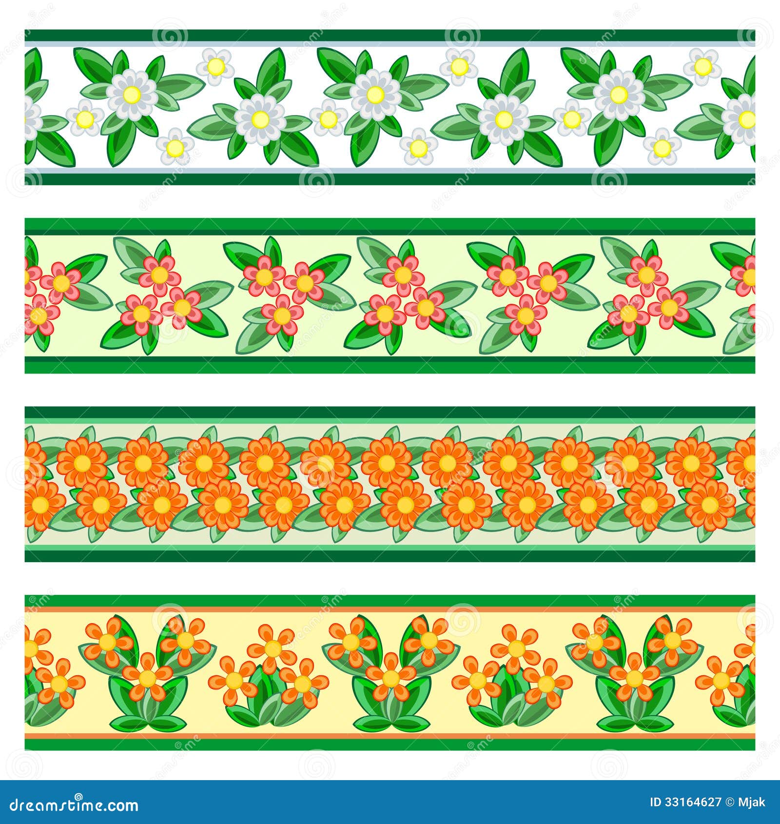 Seamless floral borders stock vector. Illustration of pattern - 33164627