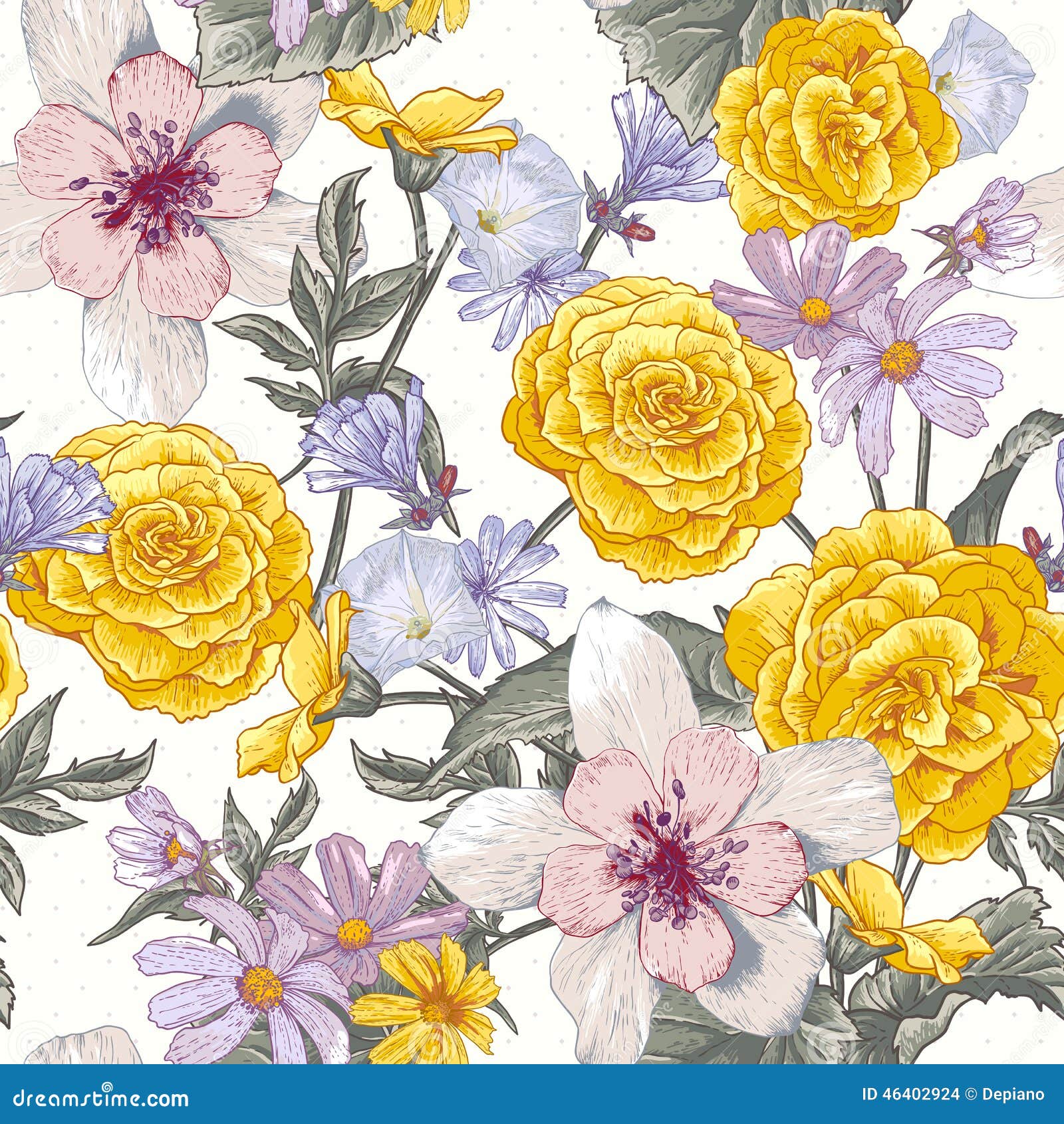 Seamless Floral Botanical Pattern with Wildflowers Stock Vector ...