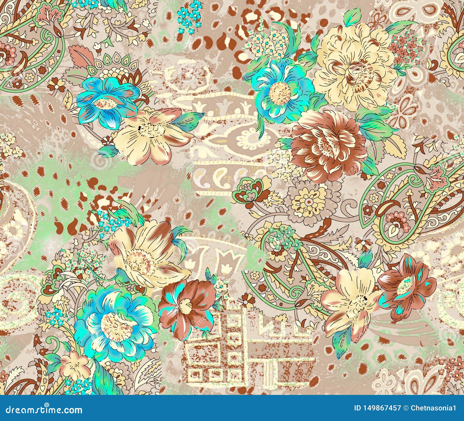 Seamless Floral Design with Background Texture Stock Illustration ...