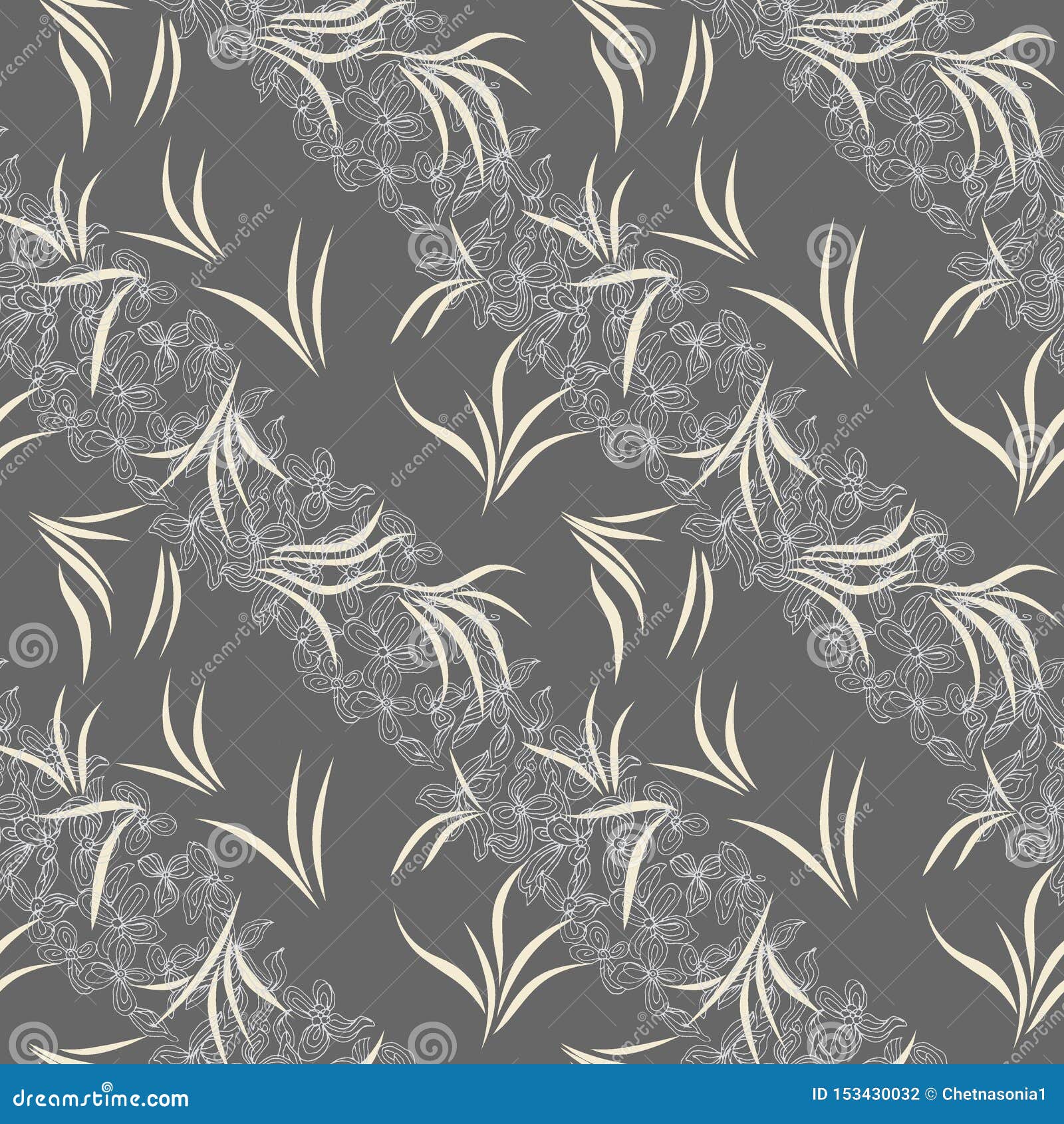 Seamless Floral Design with Grey Color Stock Illustration ...