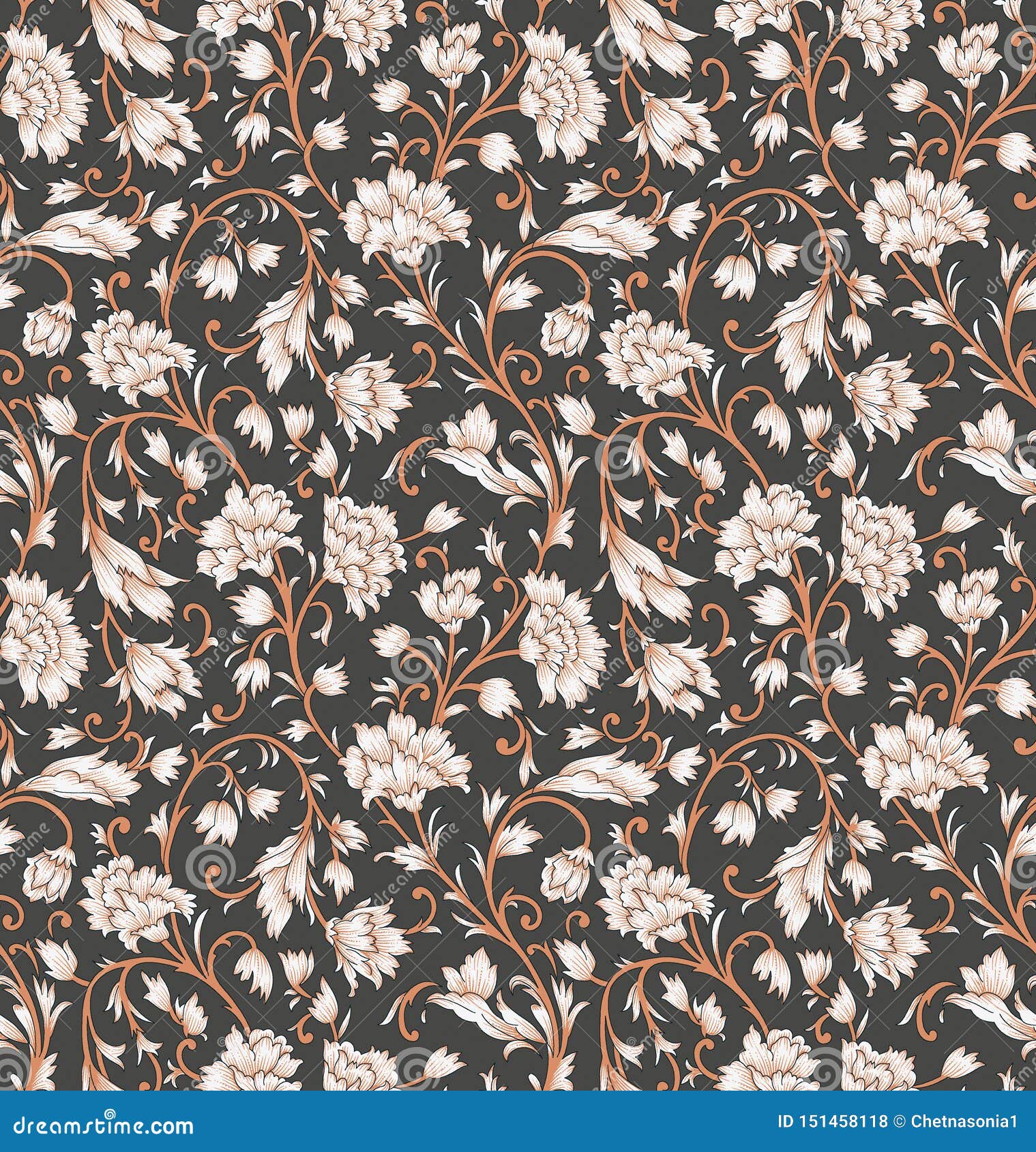 Seamless Floral Design Pattern Grey Background Stock Illustration ...