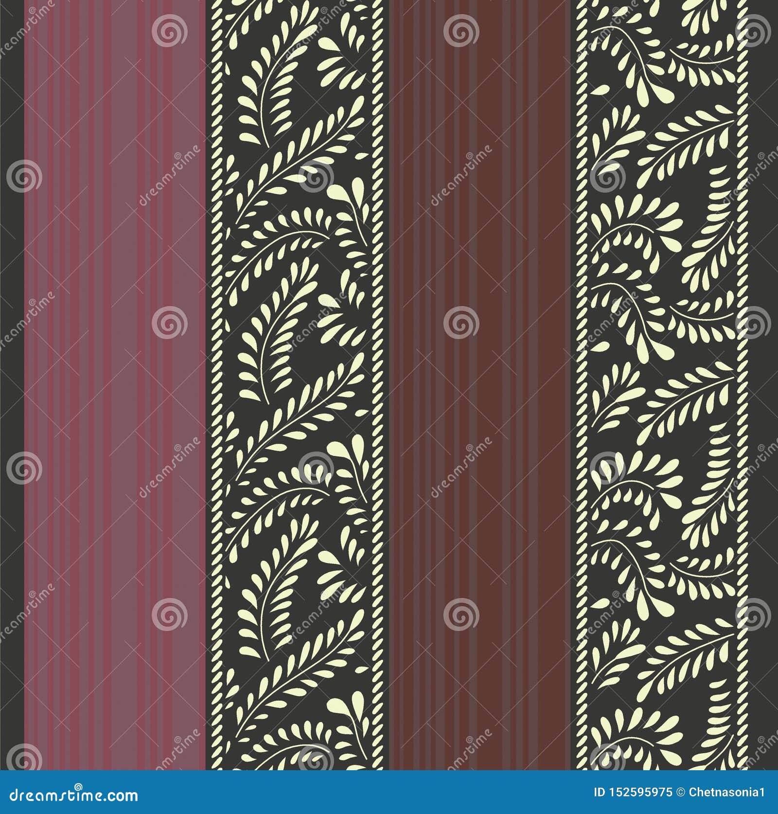 Seamless Floral Design with Stripe Pattern Stock Illustration ...