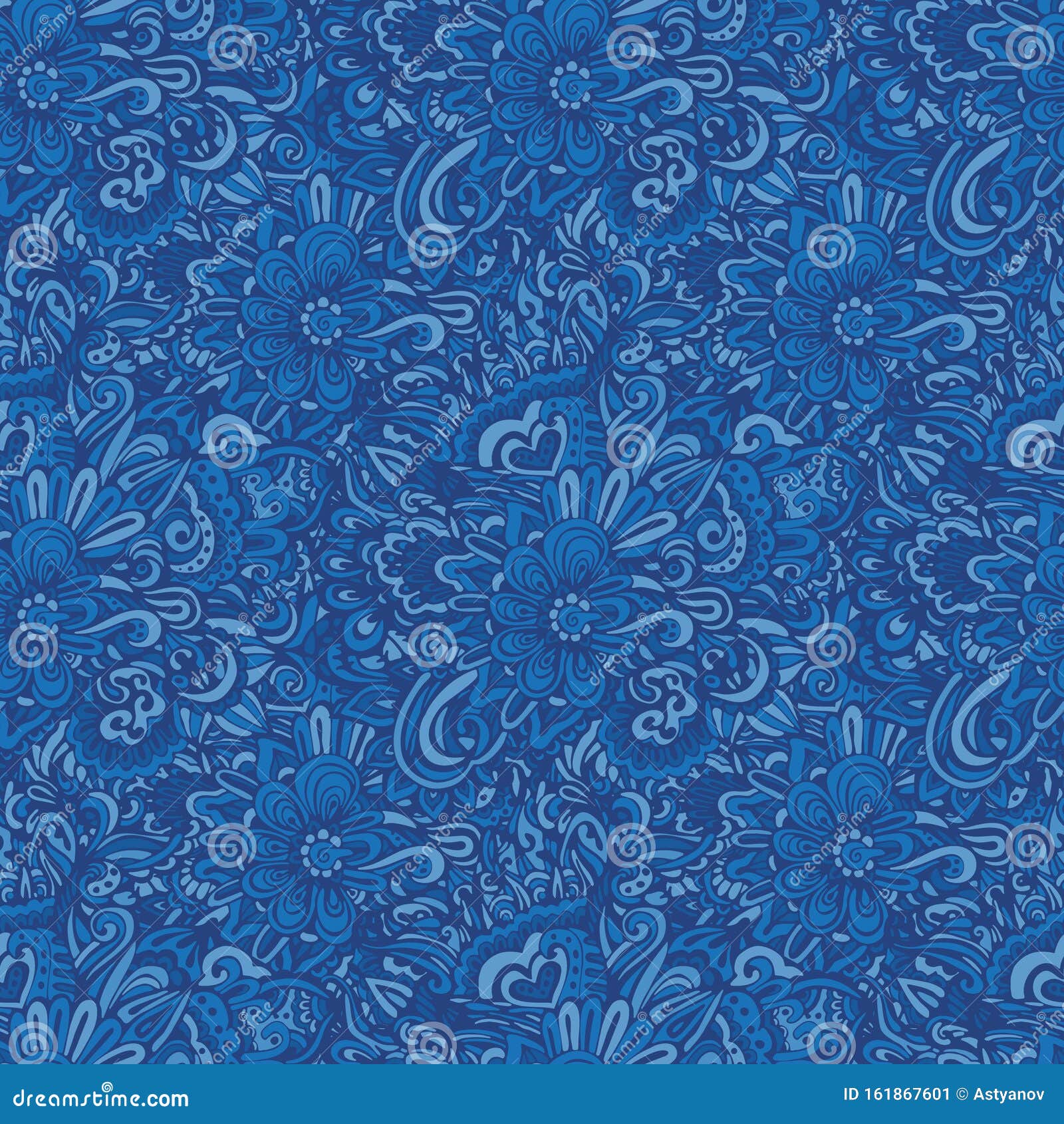 Seamless Floral Doodle Blue Colour Background Vector Stock Vector ...