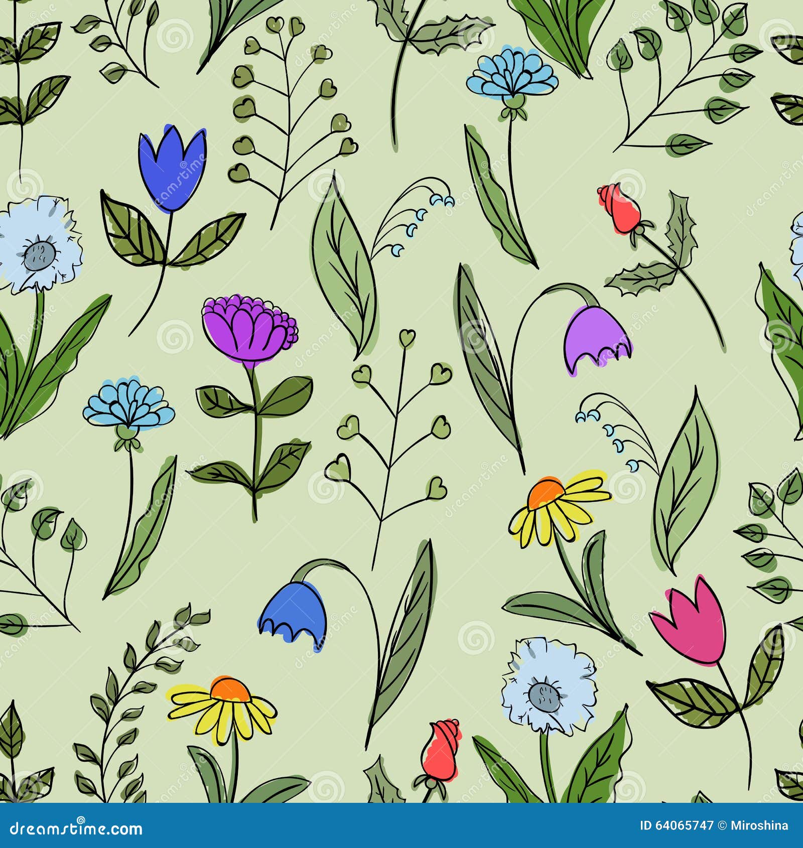 Seamless Floral Doodle Pattern. Stock Vector - Illustration of abstract ...