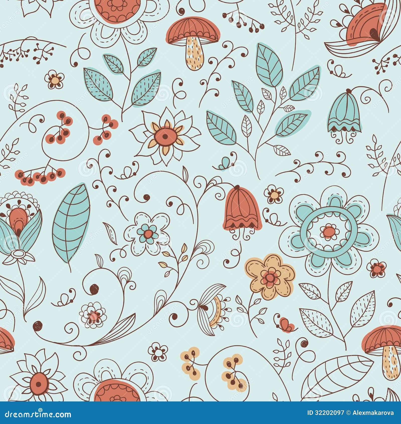 Seamless Floral Doodle Pattern Stock Vector - Illustration of garden ...