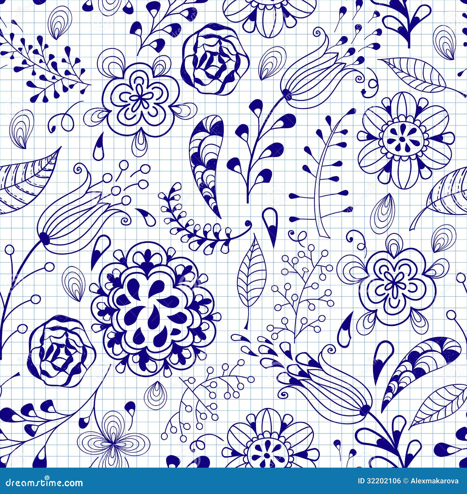Seamless Floral Doodle Pattern Stock Vector - Illustration of blue ...