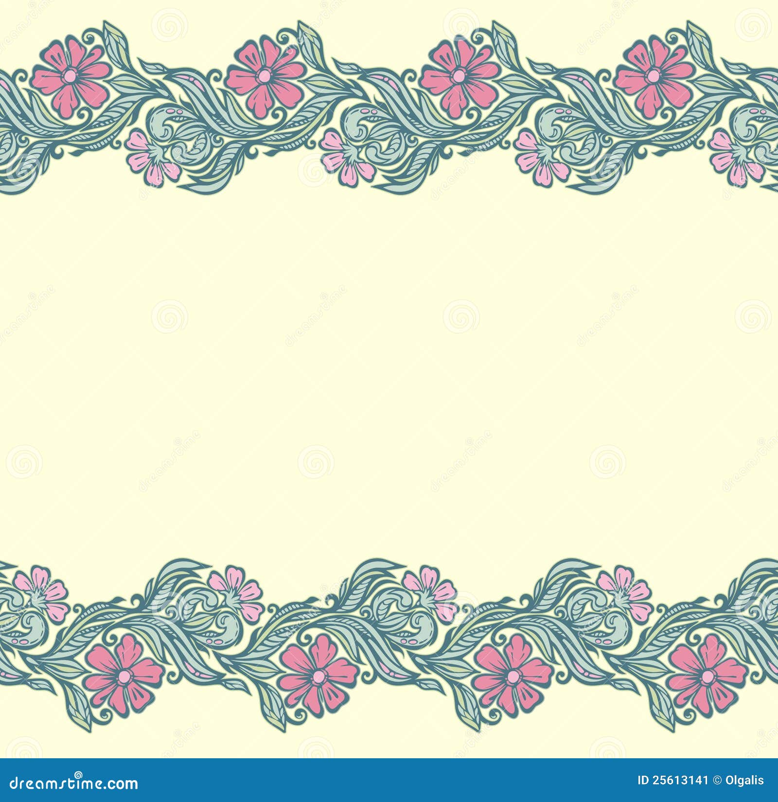 Seamless Floral Edging Pattern Stock Illustration - Illustration of ...