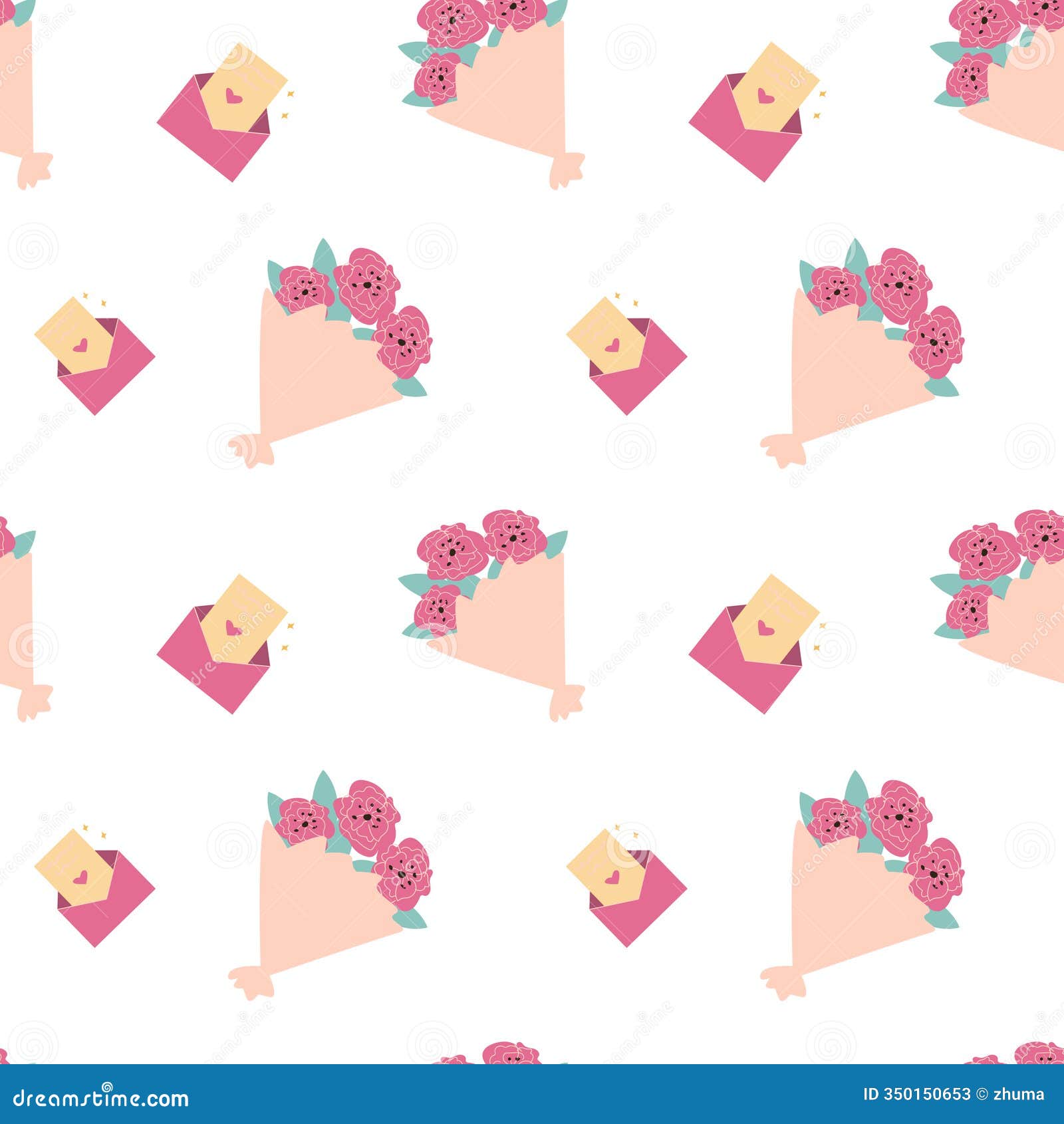 Seamless Floral and Envelope Pattern with Pink Roses on White ...