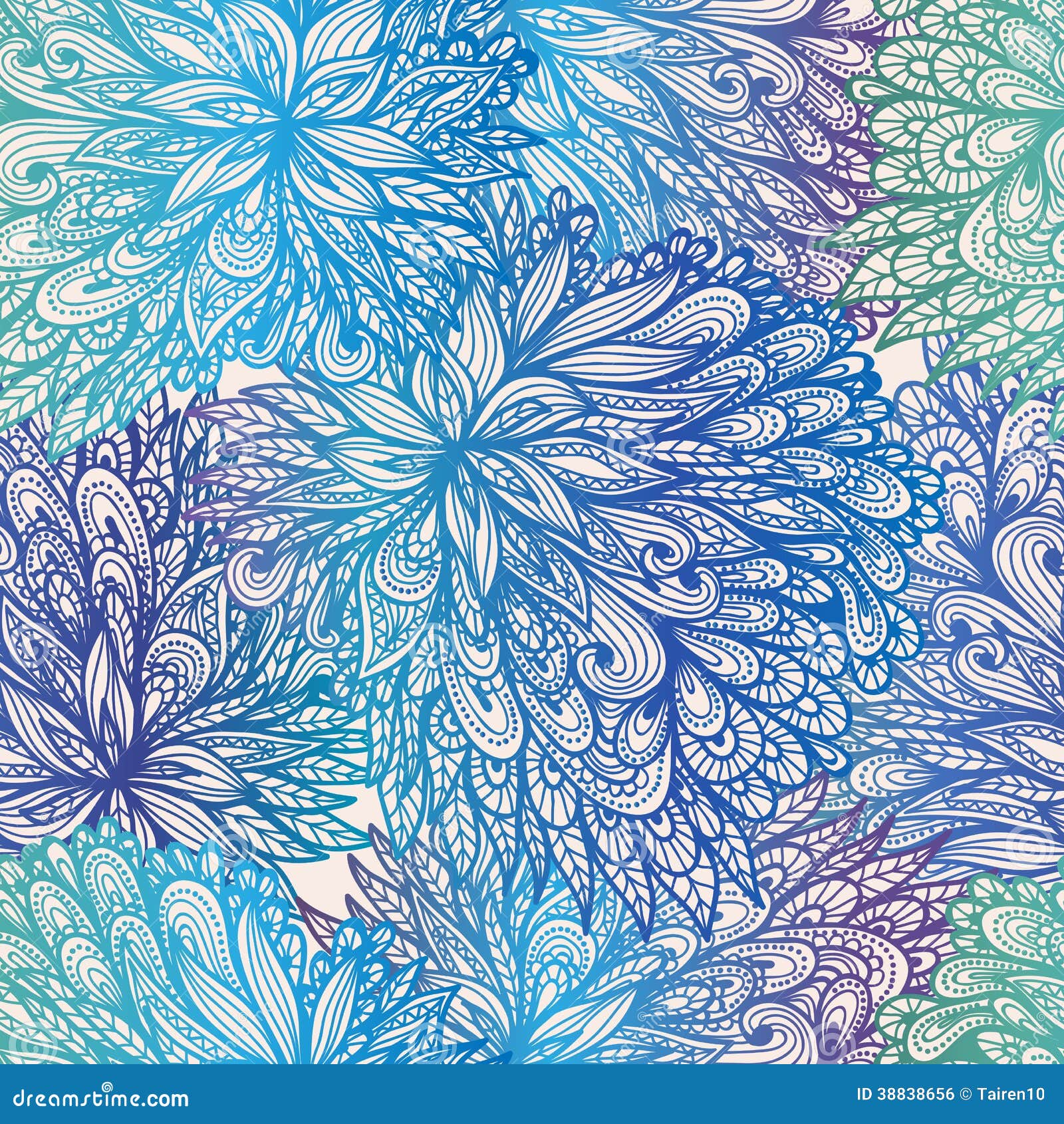 Seamless Floral Gradient Doodle Pattern Vector Illustration ...