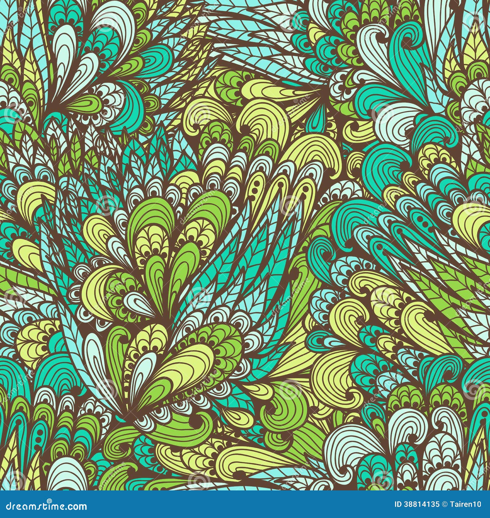 Seamless Floral Green Doodle Pattern Stock Vector - Illustration of ...