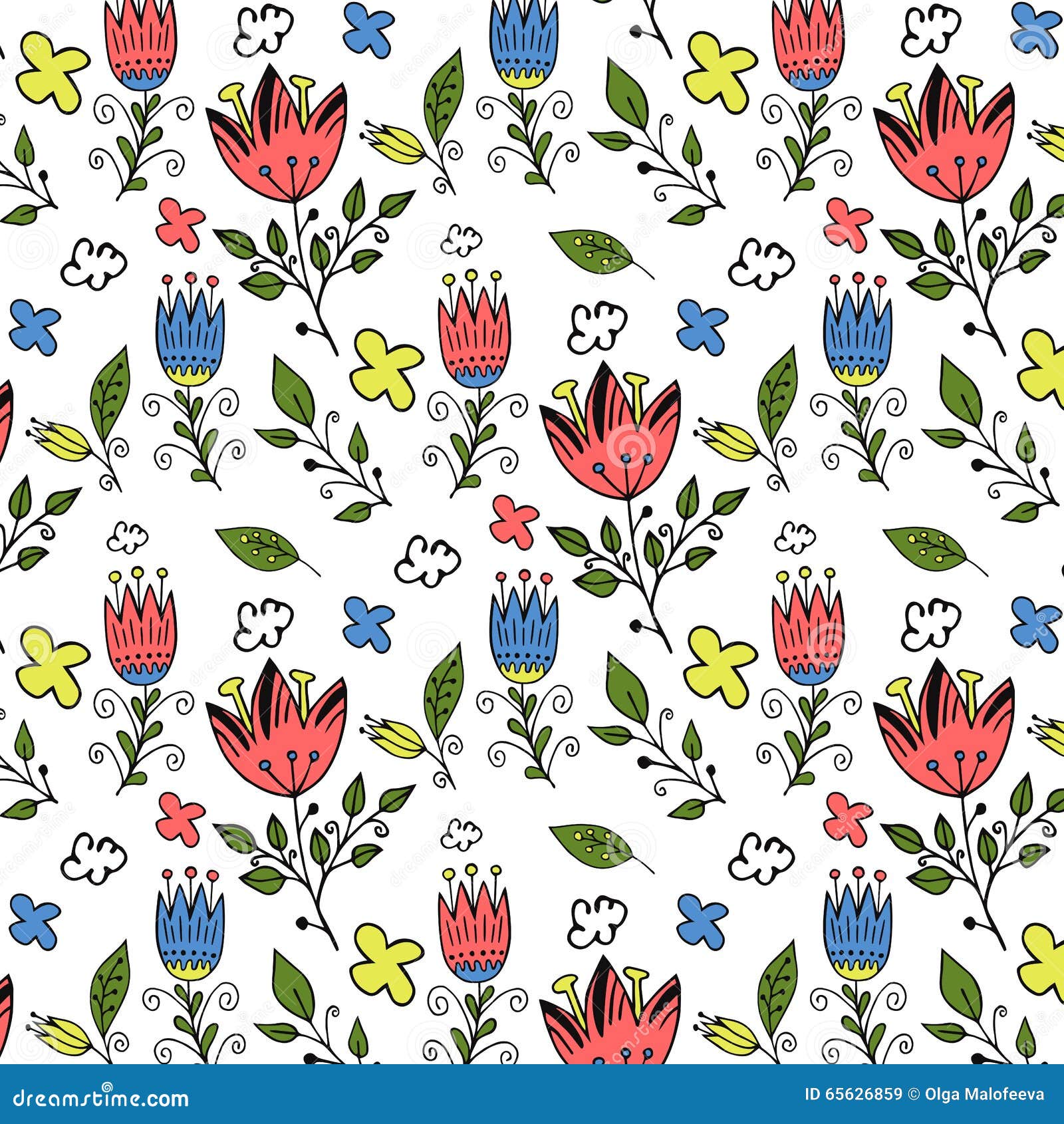 Seamless Floral Hand Drawn Pattern Stock Vector - Illustration of ...