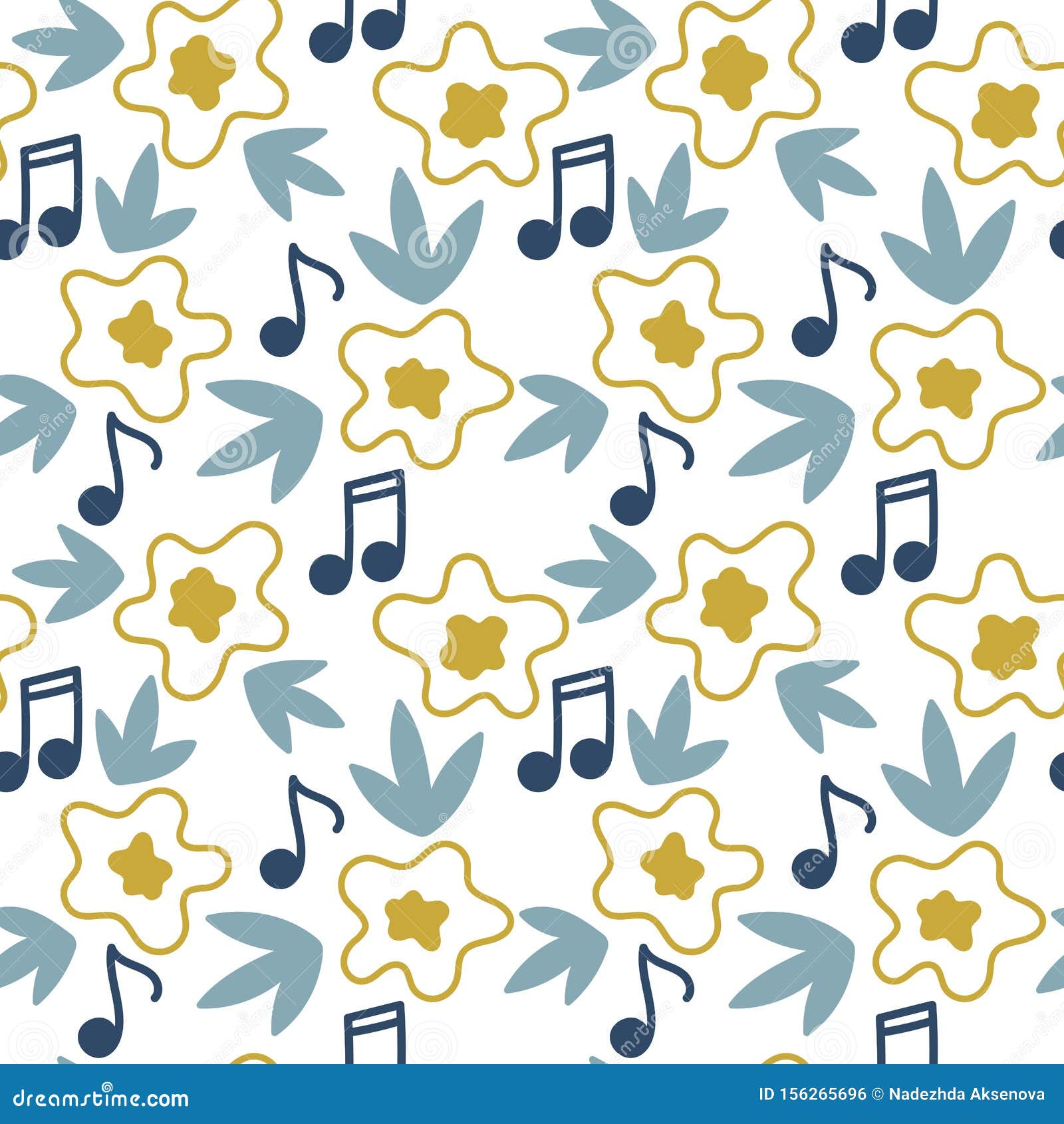 Seamless Floral and Musical Background . Vector Hand Drawn Pattern ...
