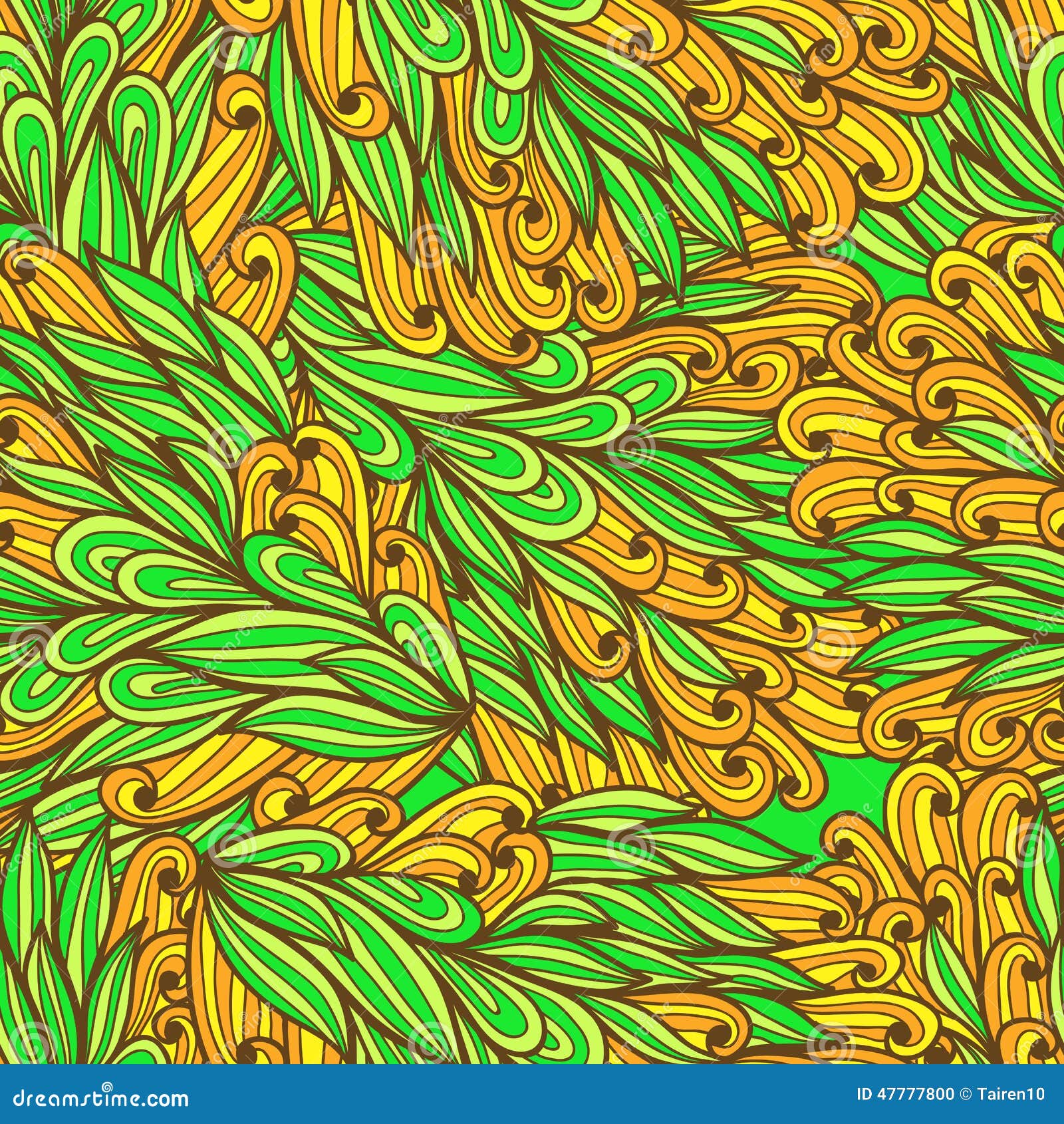 Seamless Floral Orange and Green Pattern Stock Vector - Illustration of ...