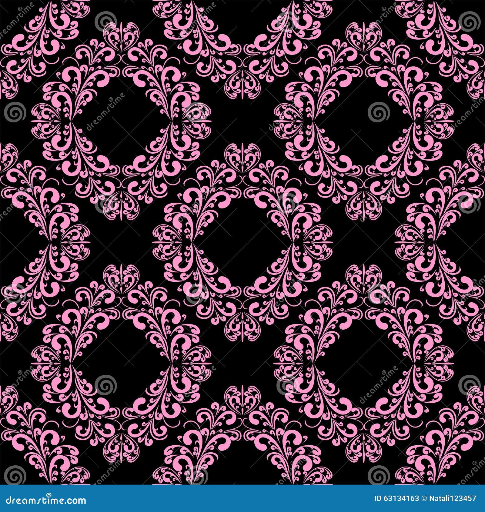 Seamless Floral Ornamental Pink Pattern On Black Stock Vector