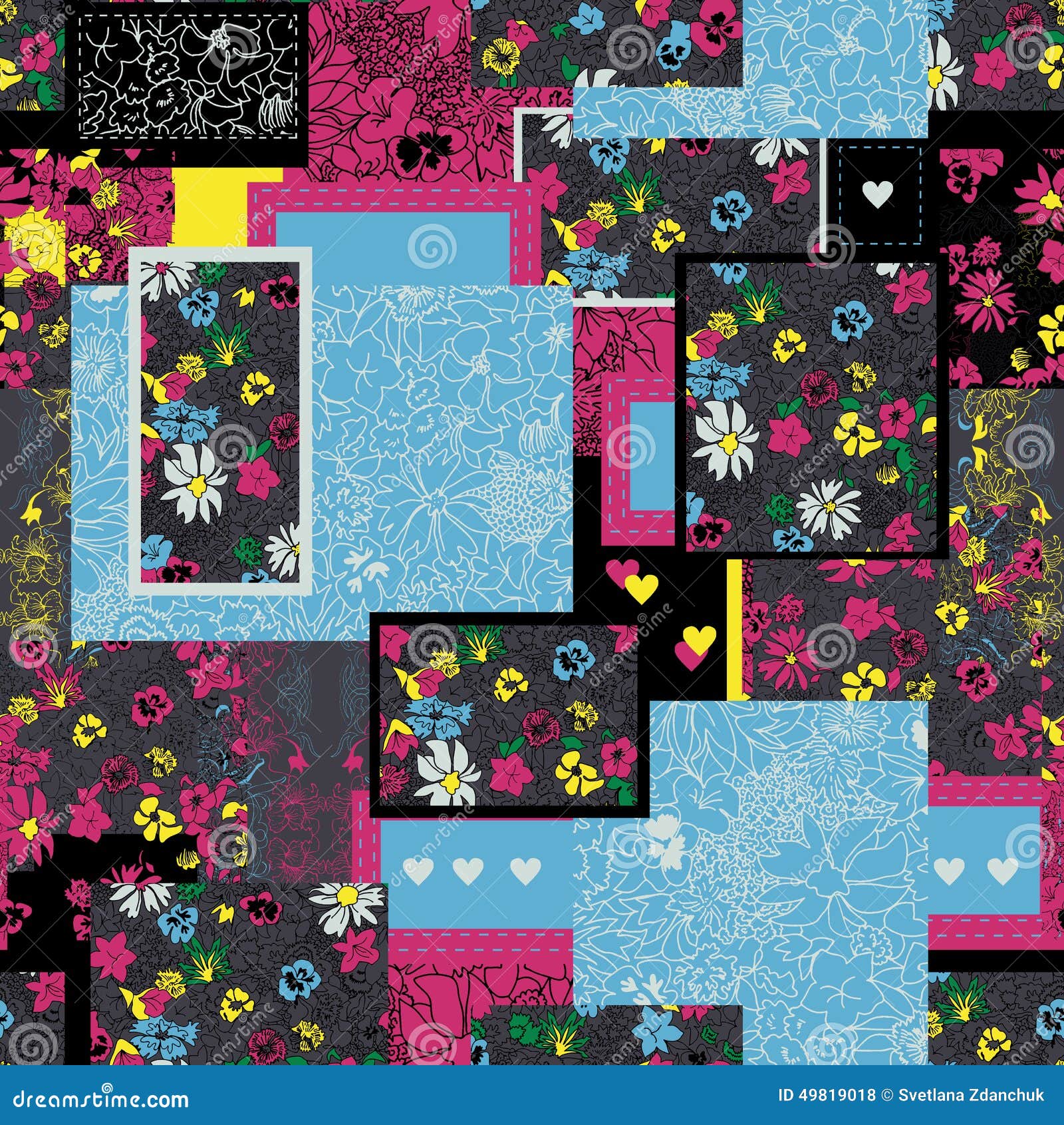 Seamless Floral Patchwork Pattern Stock Illustration - Illustration of ...