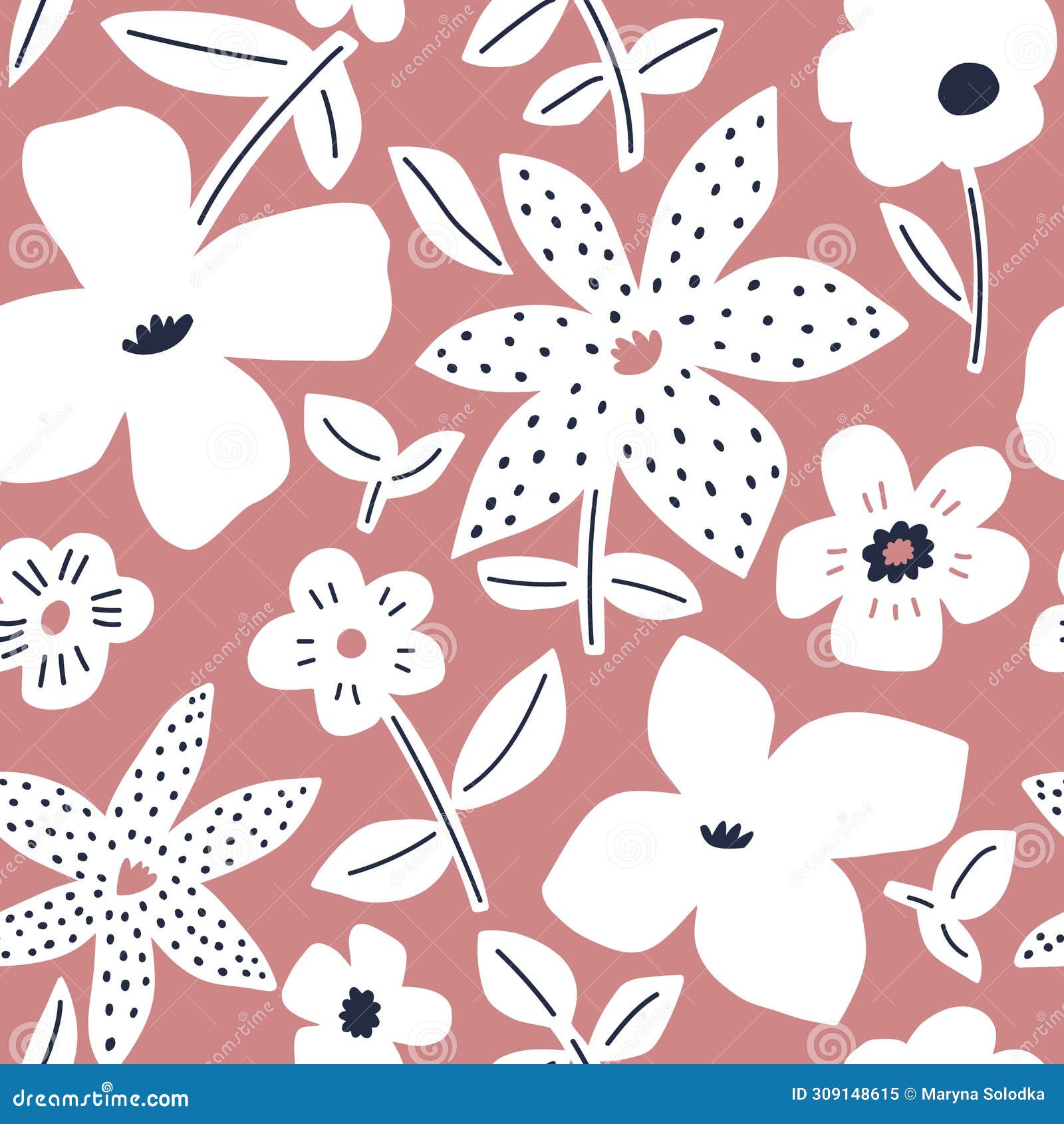 Seamless Floral Pattern with Abstract Bold Monochrome Flowers ...