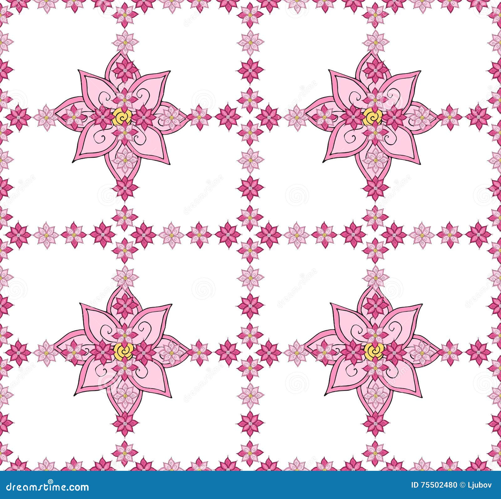 Seamless Floral Pattern. Beautiful Checkered Background with Pink ...