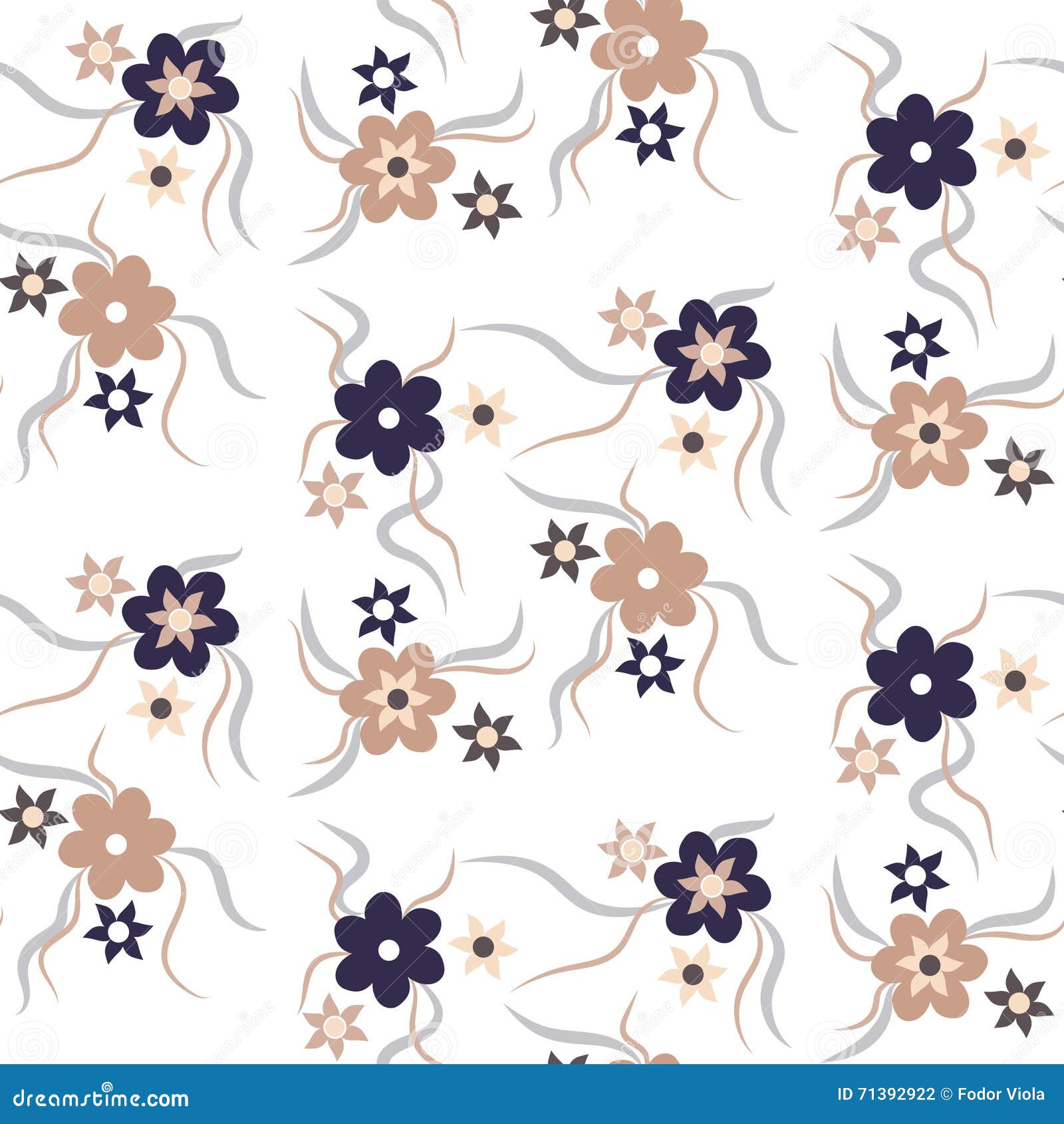 Seamless Floral Pattern Beige and Dark Blue Colors Stock Vector ...