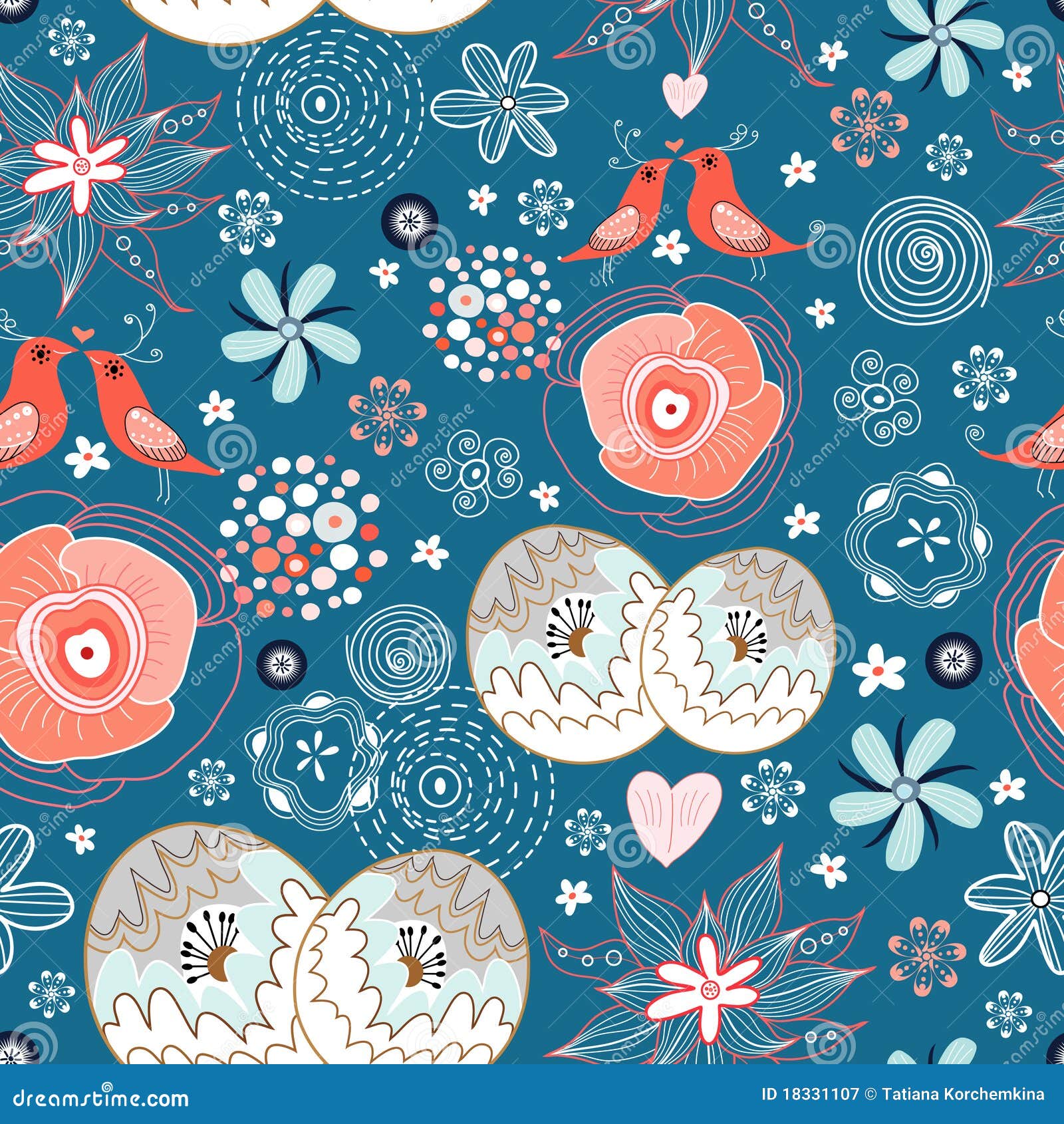 Seamless Floral Pattern Birds Love Stock Illustrations – 2,275 Seamless ...