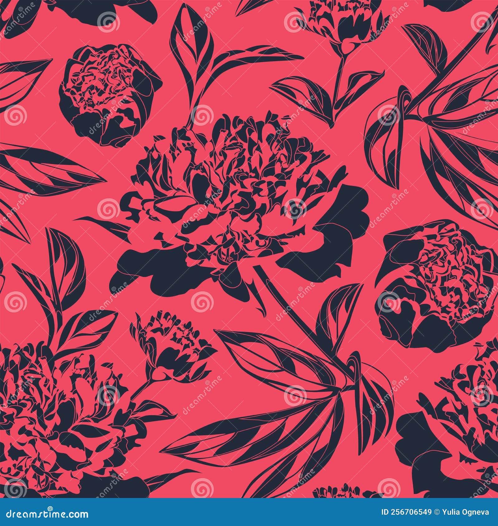 Seamless Floral Pattern with Black Peony on a Pink Background. Stock ...
