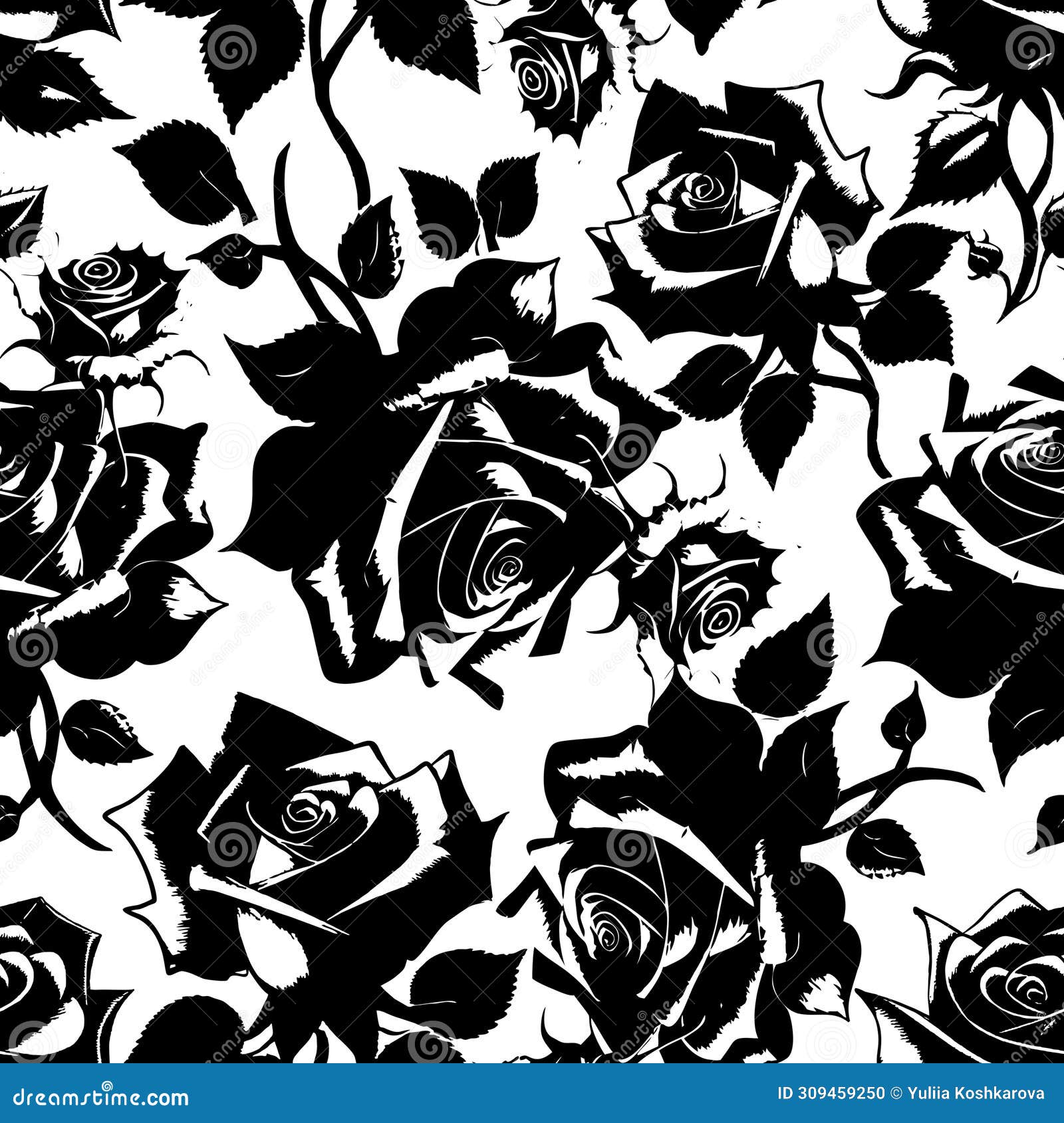 Seamless Floral Pattern of Black Roses on a White Background, Texture ...