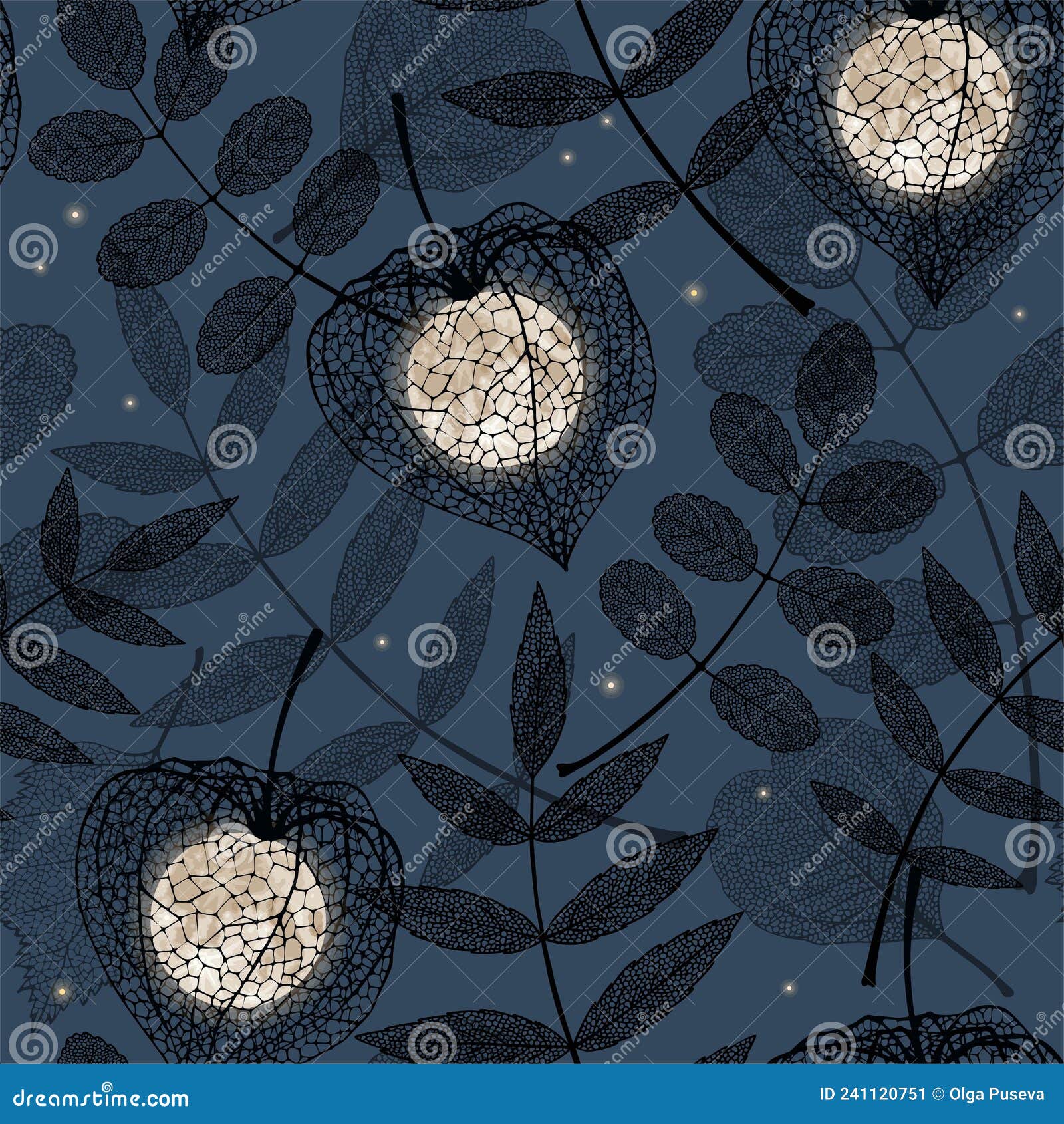 Seamless Floral Pattern with Black Skeleton Leaves Stock Vector ...