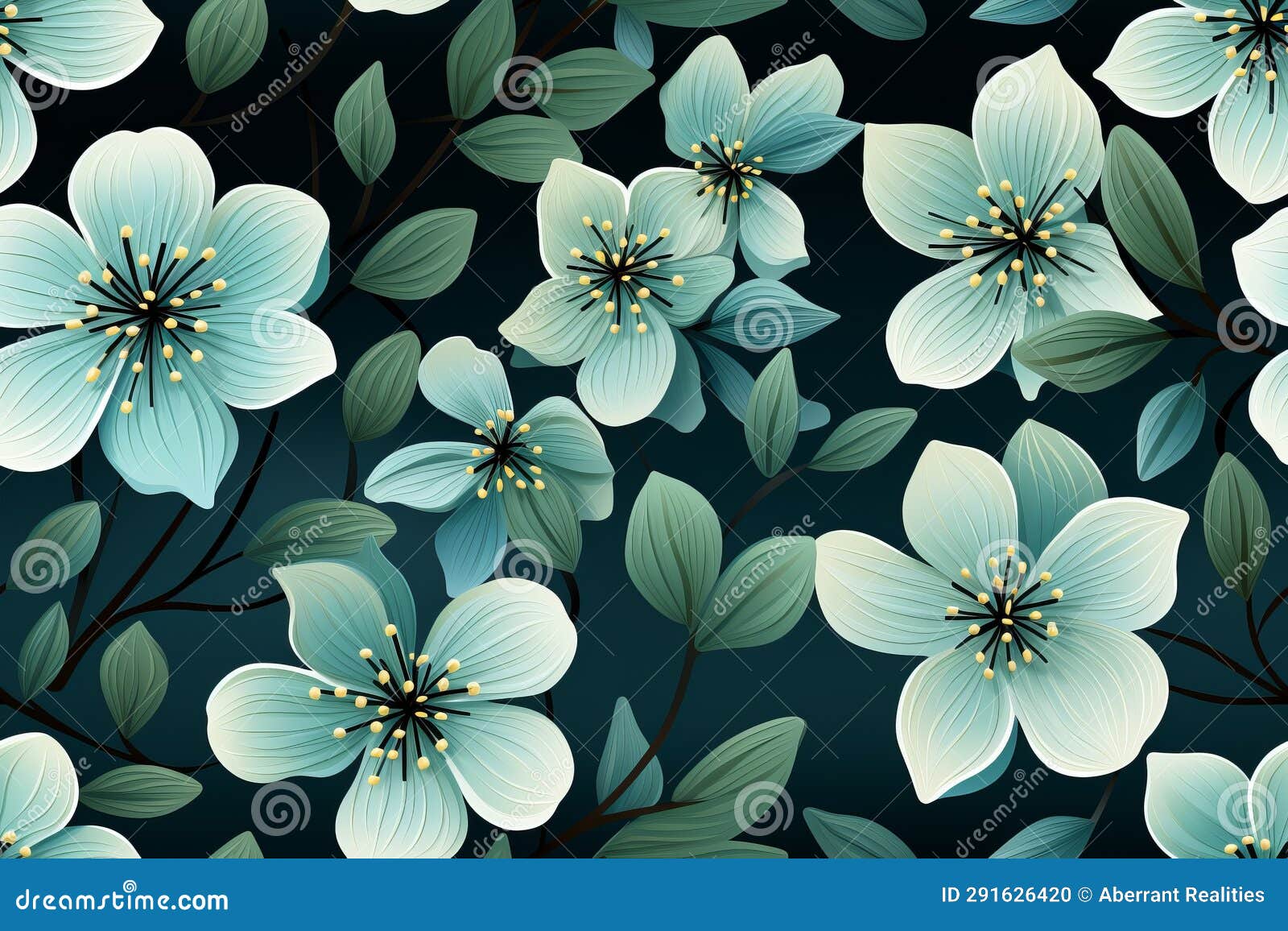 Seamless Floral Pattern with Blue Flowers on a Black Background Stock ...