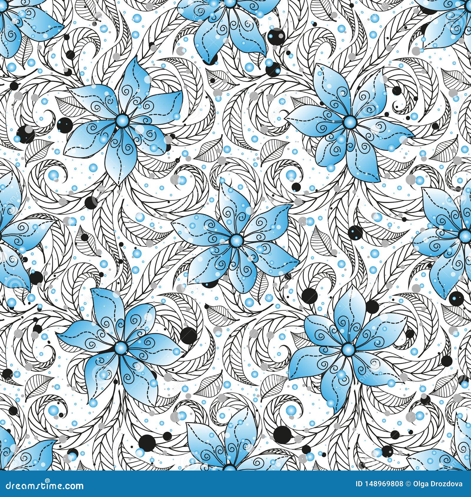 Seamless Floral Pattern with Blue Gradient Flowers Stock Illustration ...