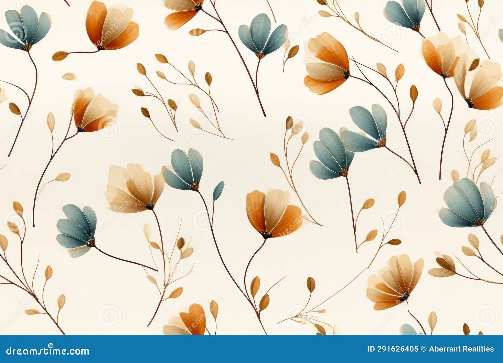 Seamless Floral Pattern with Blue and Orange Flowers on a Beige ...