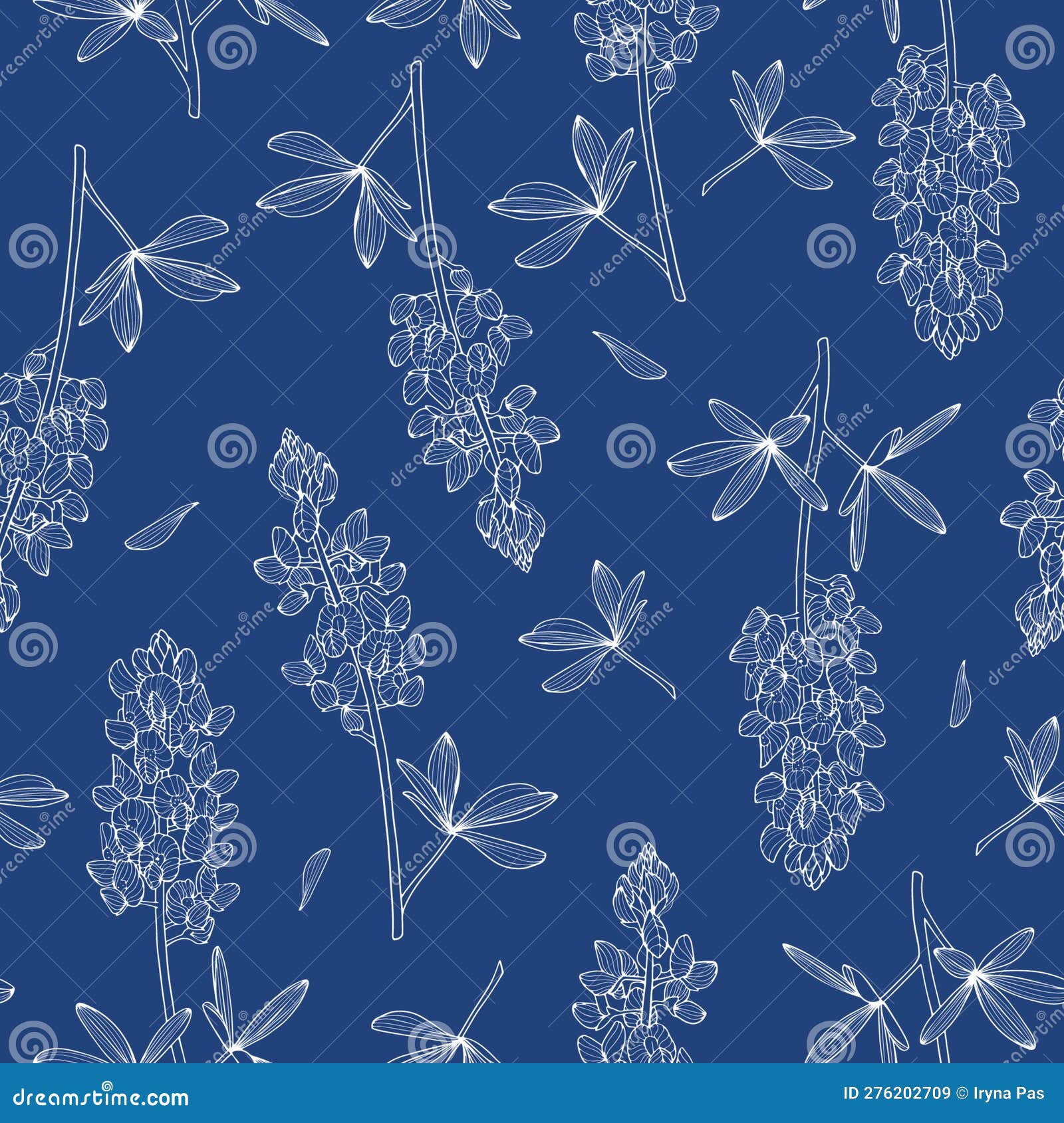 Seamless Floral Pattern with Bluebonnet on the Blue Background Stock ...