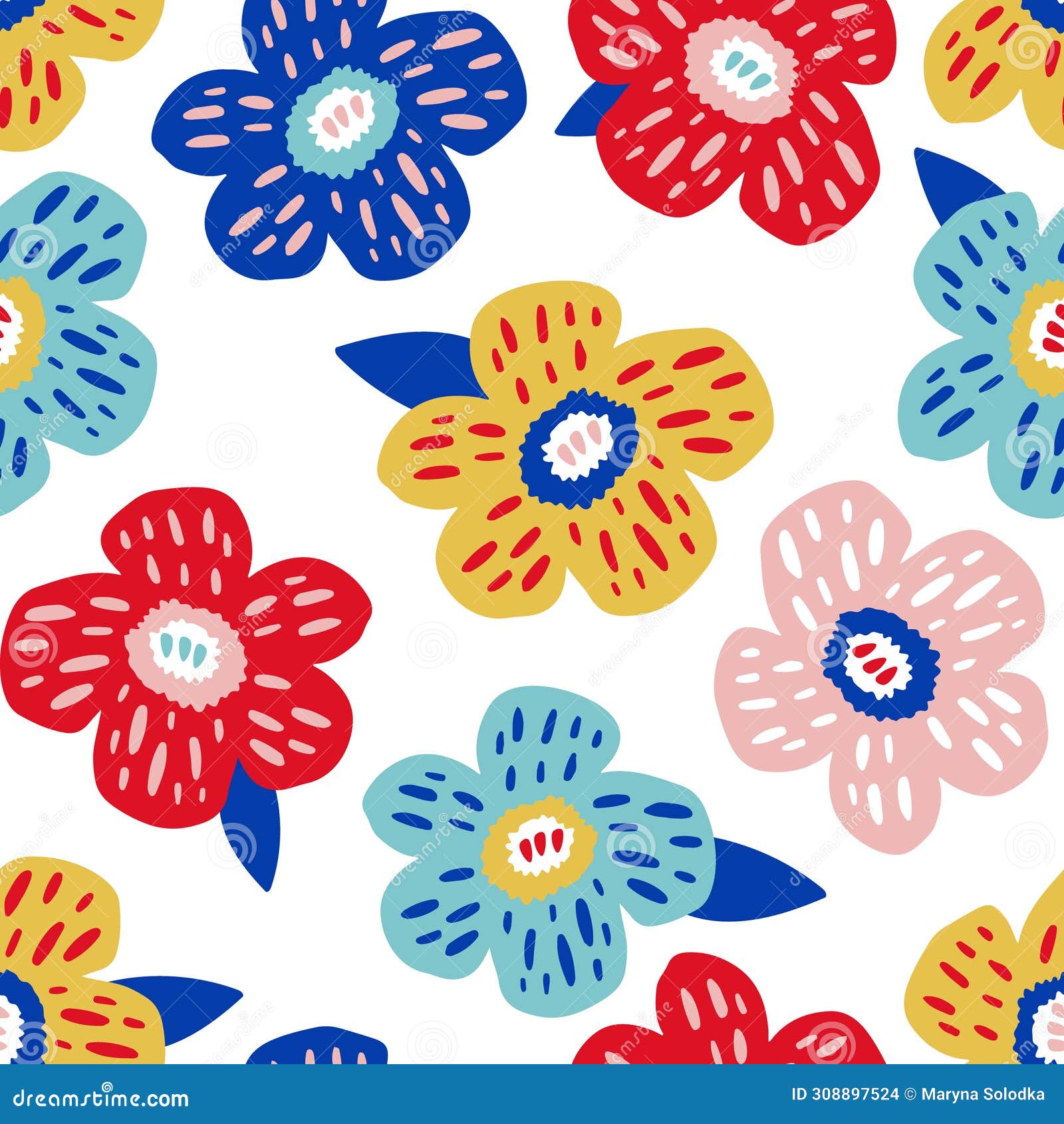 Seamless Floral Pattern with Bold Colorful Flowers. Botanical Minimal ...