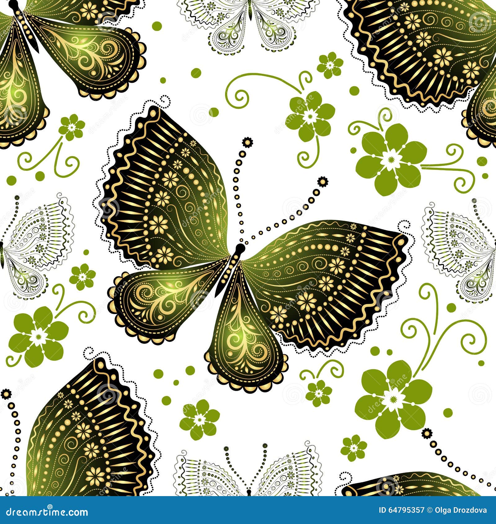 Seamless Floral Pattern with Butterflies Stock Vector - Illustration of ...