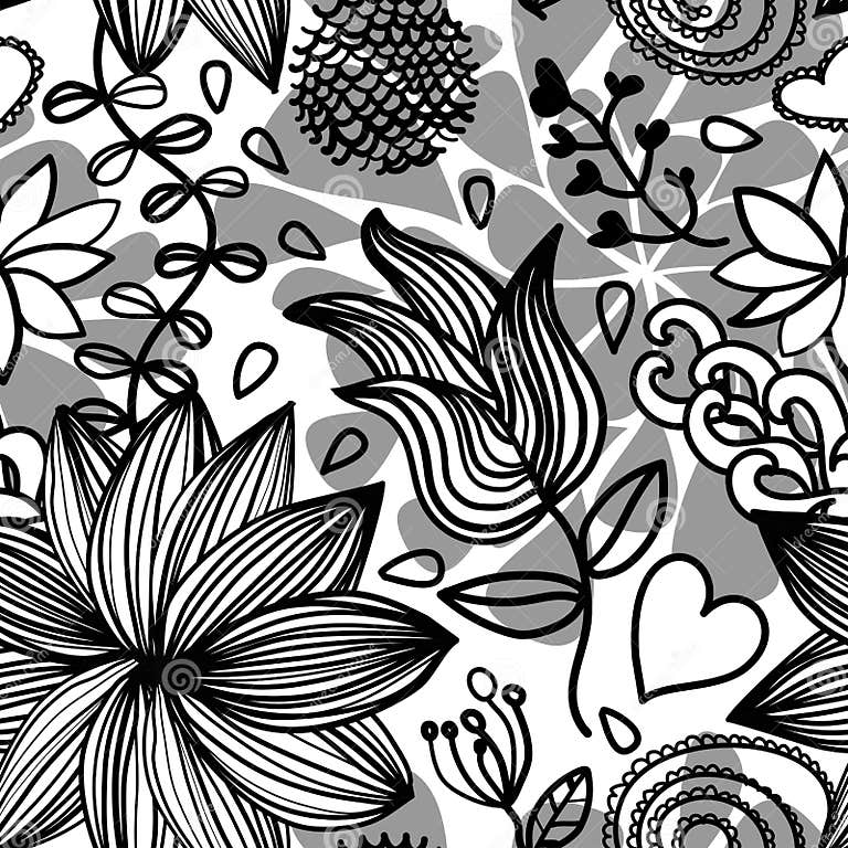 Seamless floral pattern bw stock vector. Illustration of fabric - 23294410