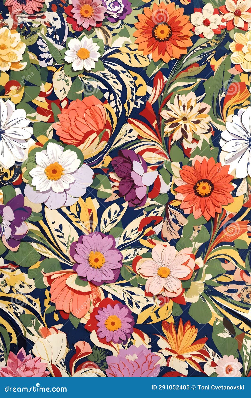 Seamless Floral Pattern, Colorful Flowers on a Dark Background Stock ...