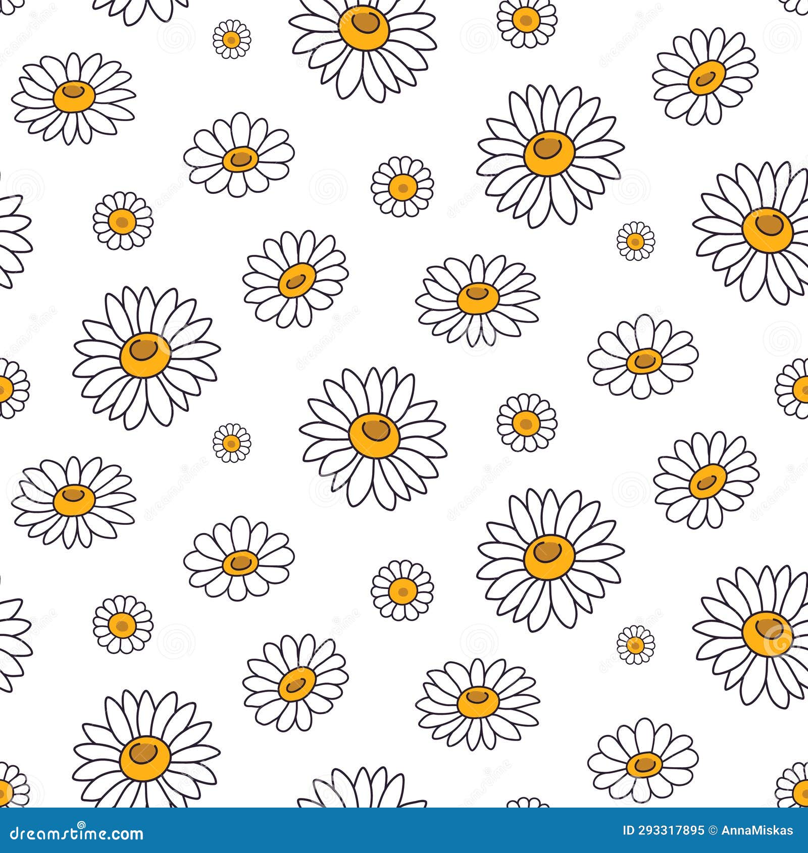Seamless Floral Pattern with Daisies in Cartoon Style. Stock ...