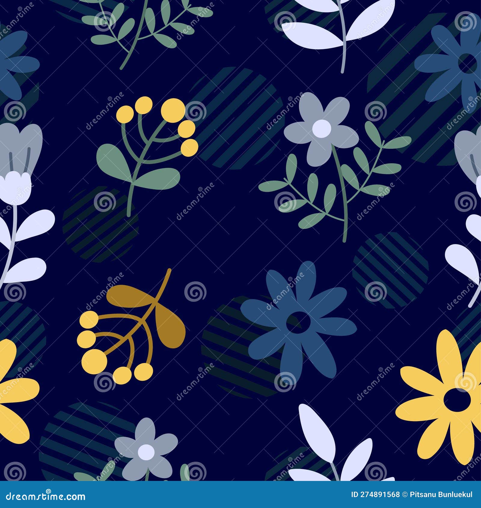 Seamless Floral Pattern on Dark Blue Background Stock Vector ...