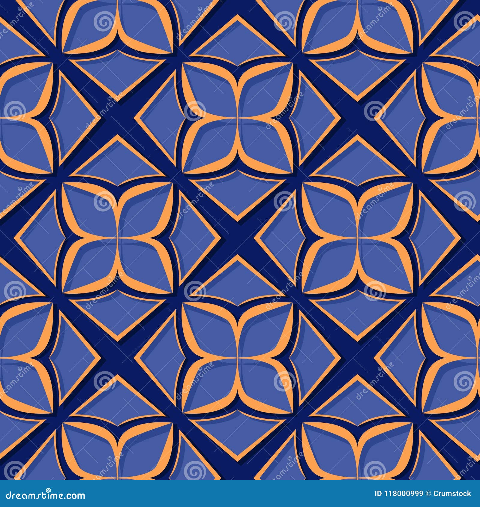 Seamless Floral Pattern. Deep Blue and Orange 3d Designs Stock Vector ...