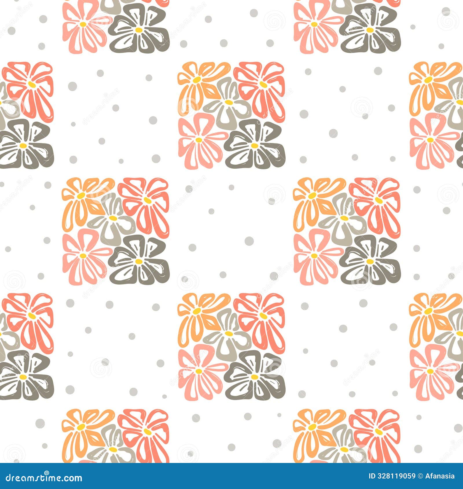 Seamless Floral Pattern with Doodle Flowers. Vector Checkered ...