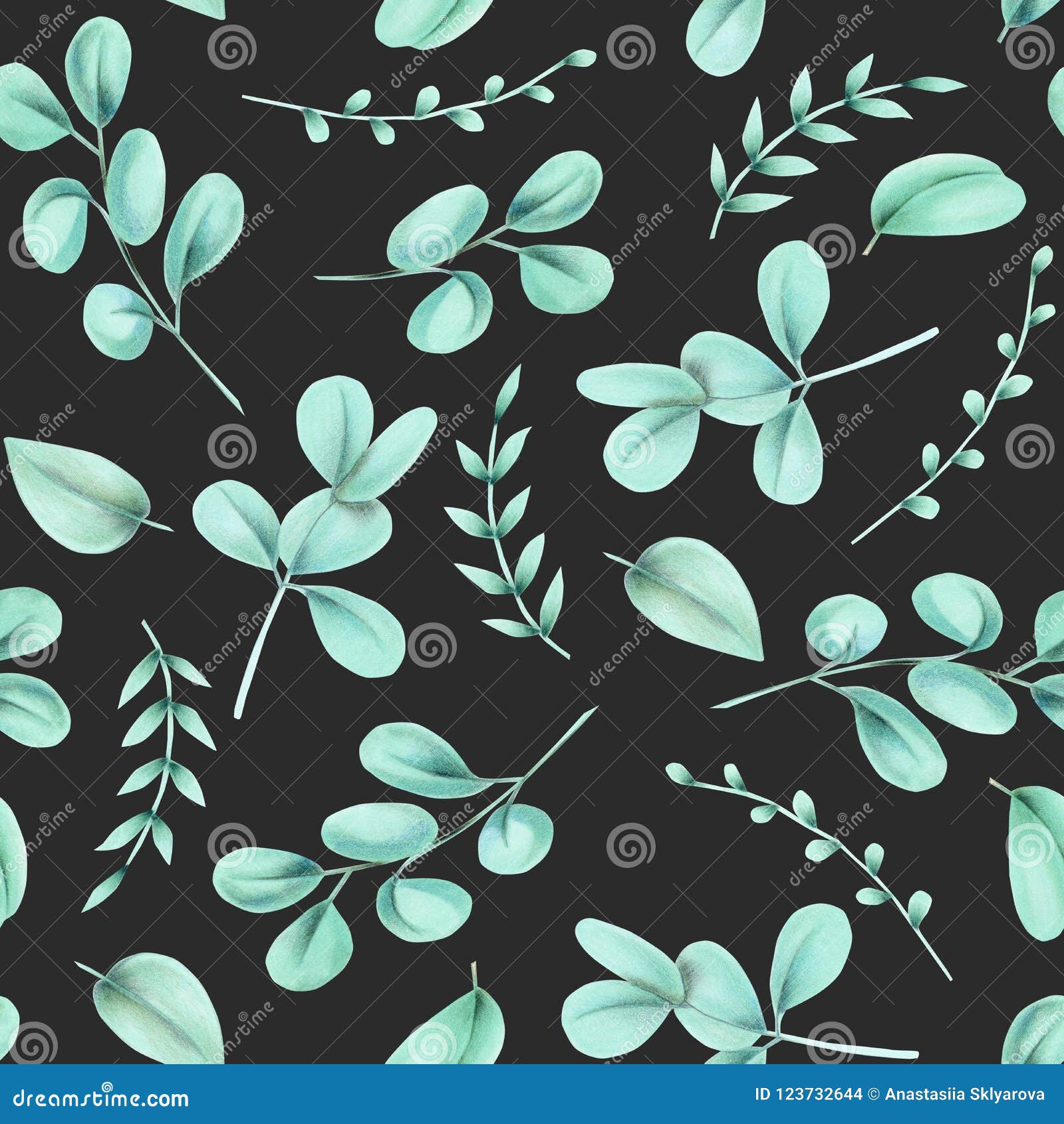 Seamless Floral Pattern with Eucalyptus Branches Stock Illustration ...