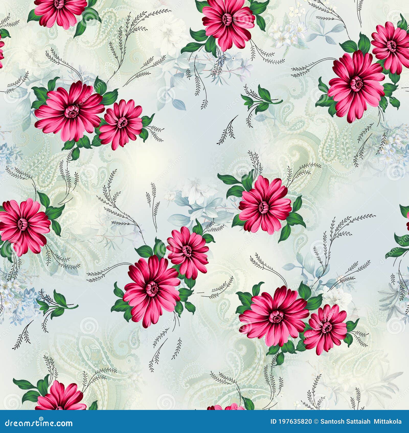 Seamless Floral Pattern with Flowers and Background Stock Illustration ...