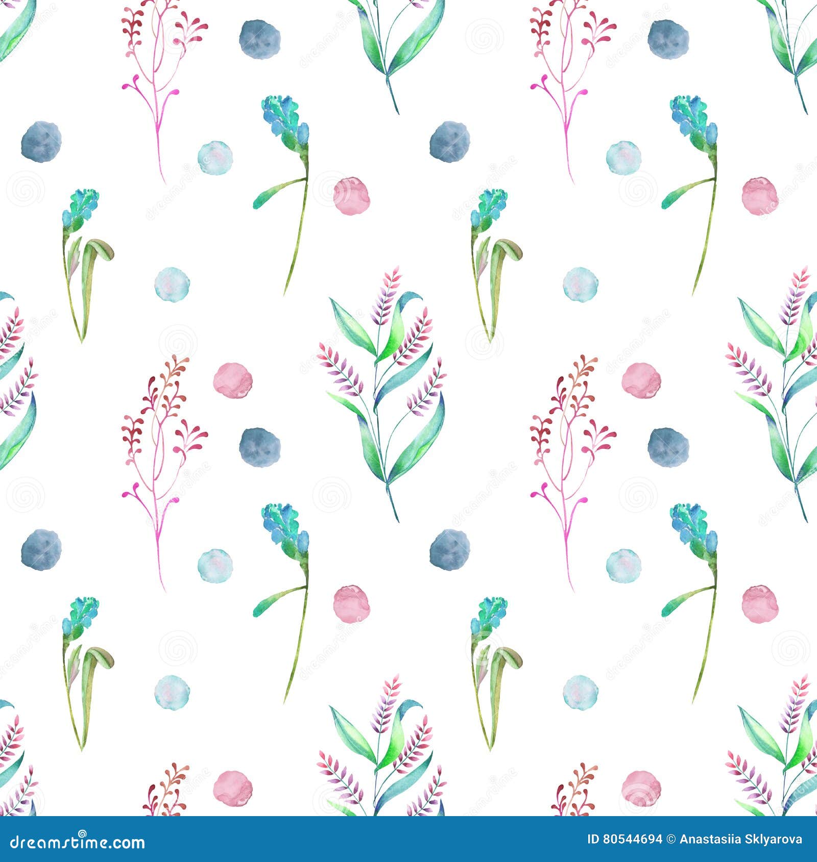 Seamless Floral Pattern with Forest Floral Elements and Watercolor ...