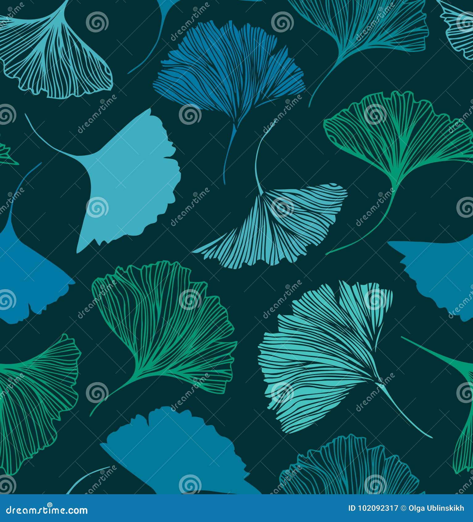 Ginkgo Leaves Seamless Pattern, Vector Doodle Illustration On White ...