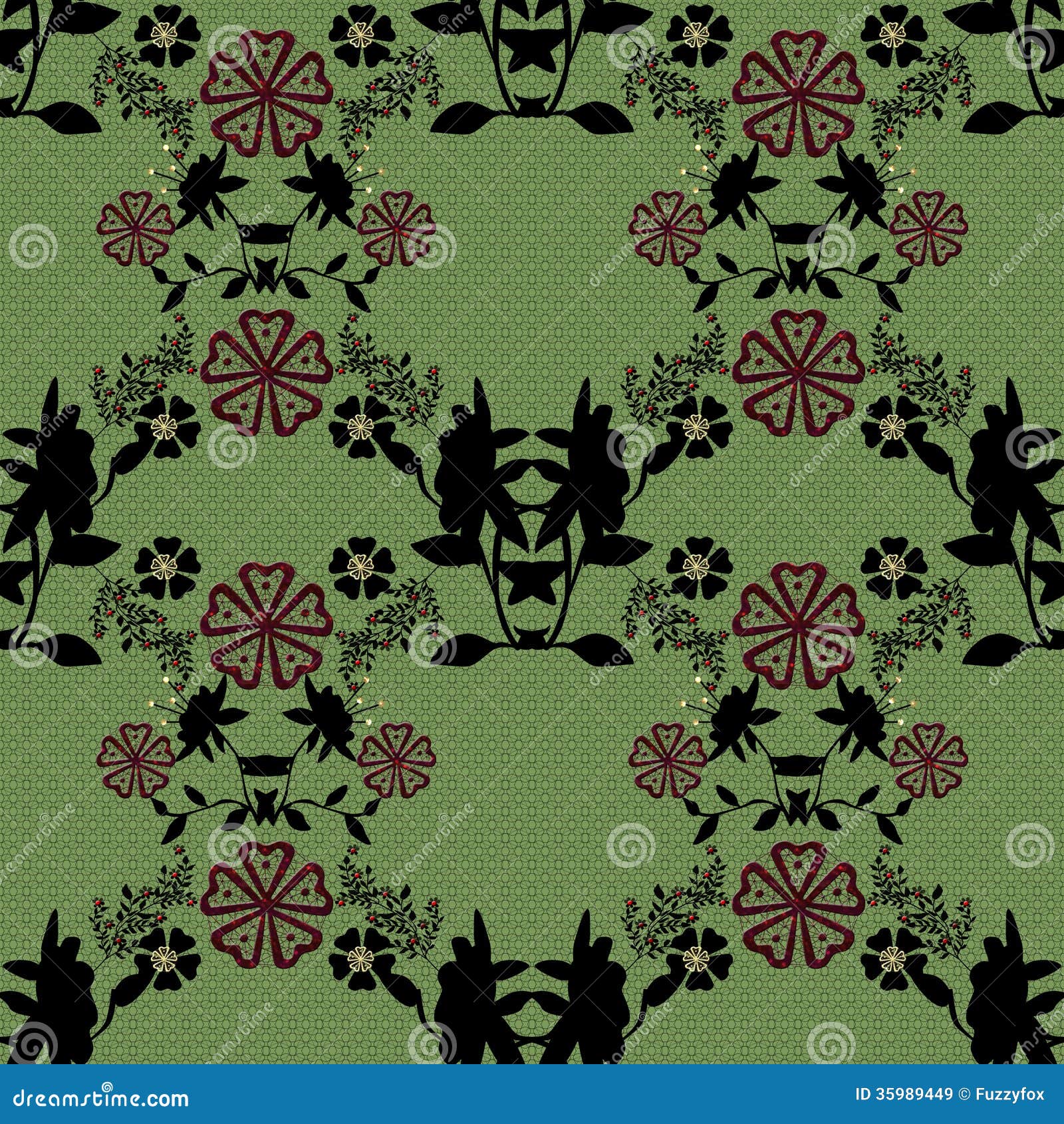 Seamless Floral Pattern on Green Stock Illustration - Illustration of ...