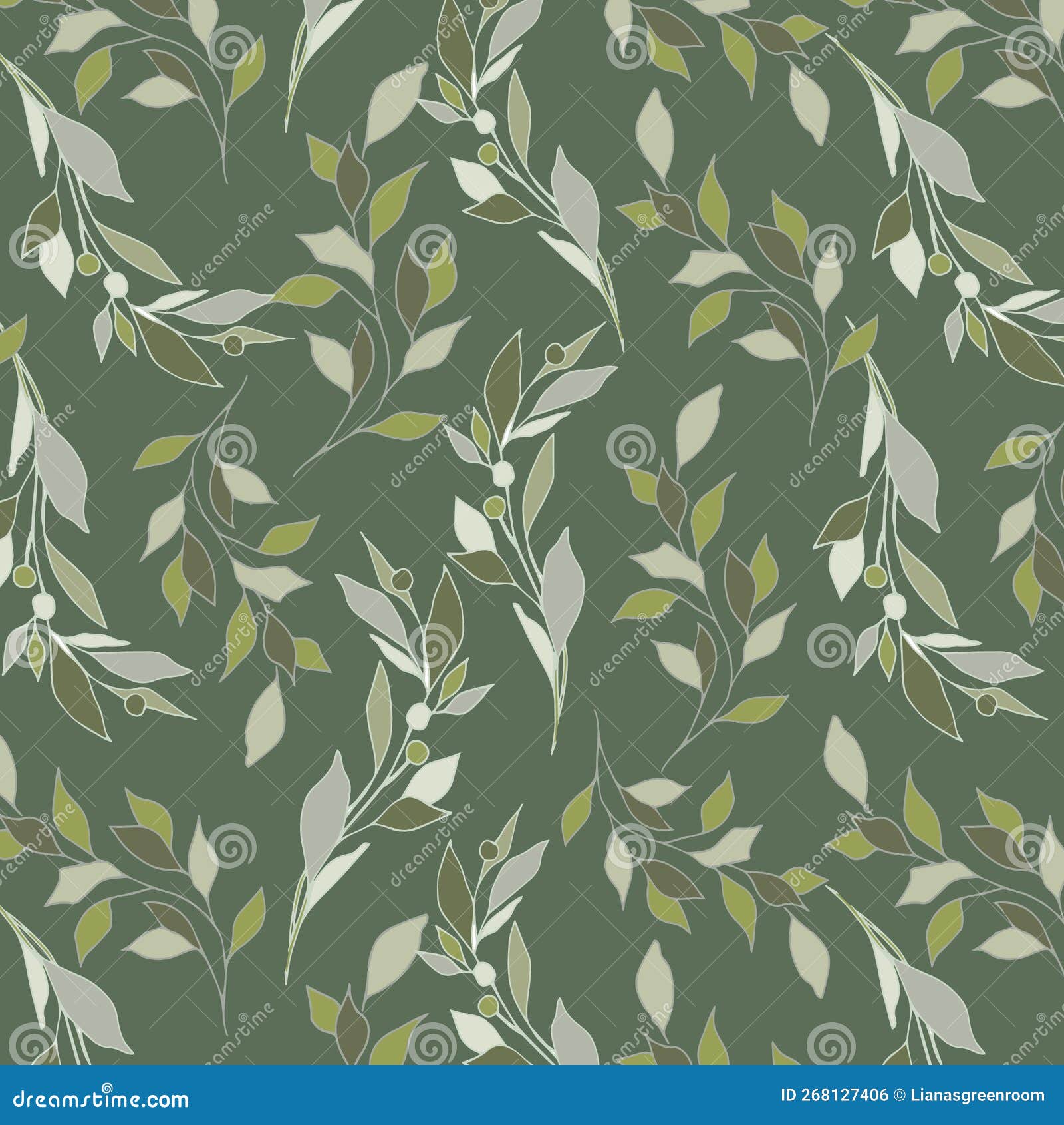 Seamless Floral Pattern with Green and Grey Leaves. Stock Vector ...