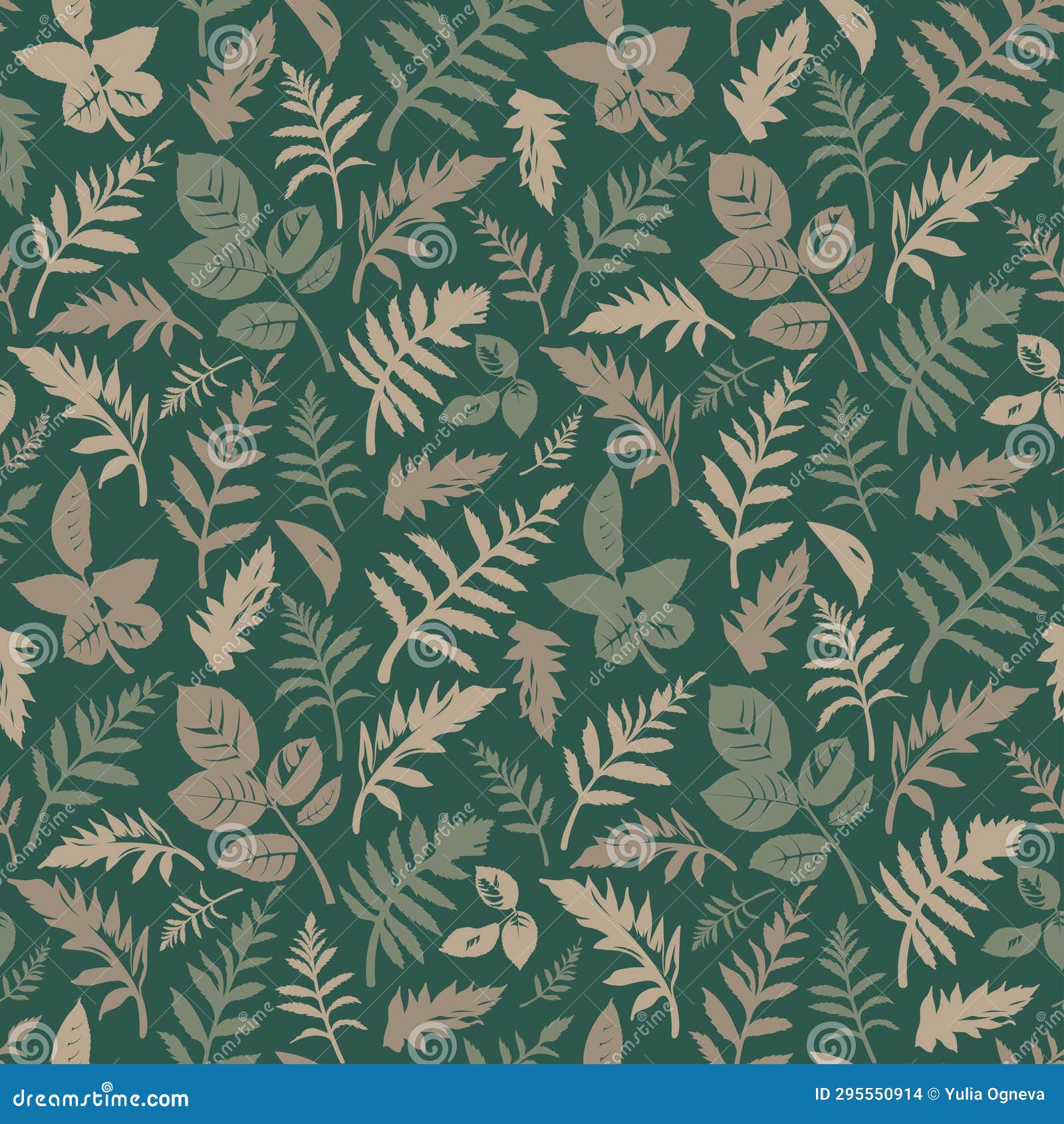 Seamless Floral Pattern with Green Leaves Isolated on Light Background ...