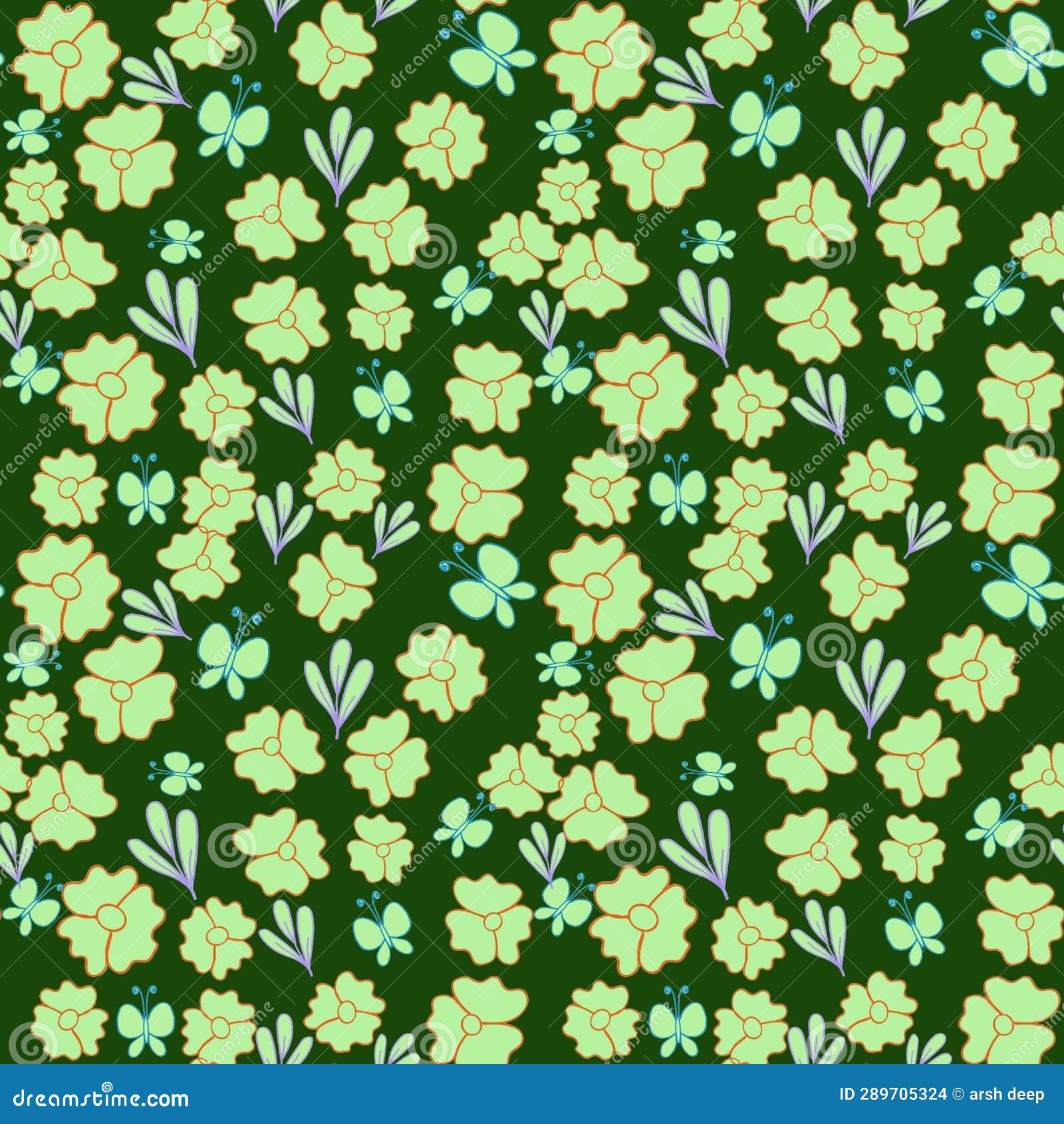 Seamless Floral Pattern in Green Theme Stock Illustration ...