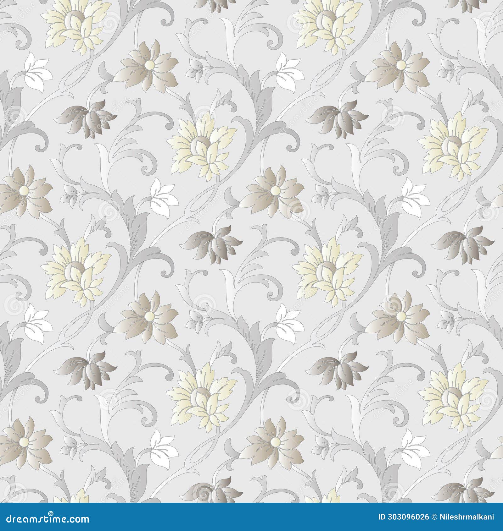 Seamless Floral Pattern on Grey Background Stock Vector - Illustration ...