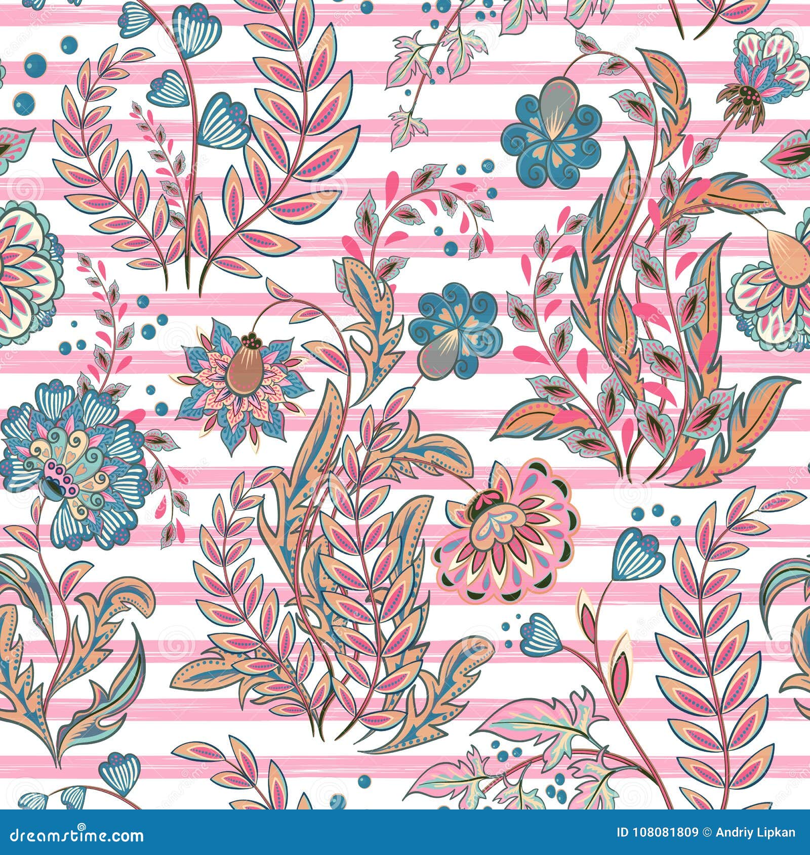 Seamless Floral Pattern with Hand Draw Fantasy Flowers on Strip ...